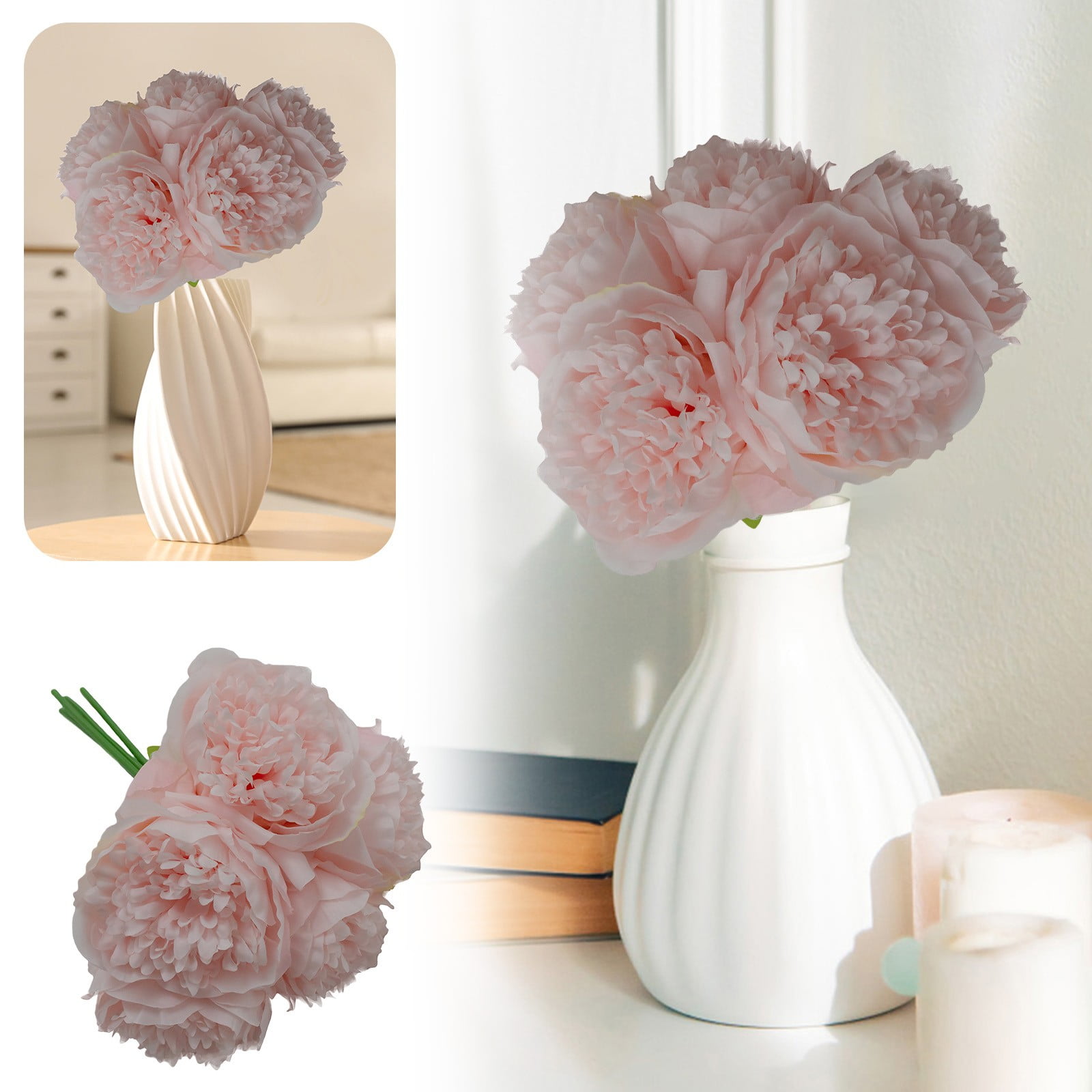 Realistic 5-Head Peony Artificial Flower Stem – Premium Silk Wedding ...