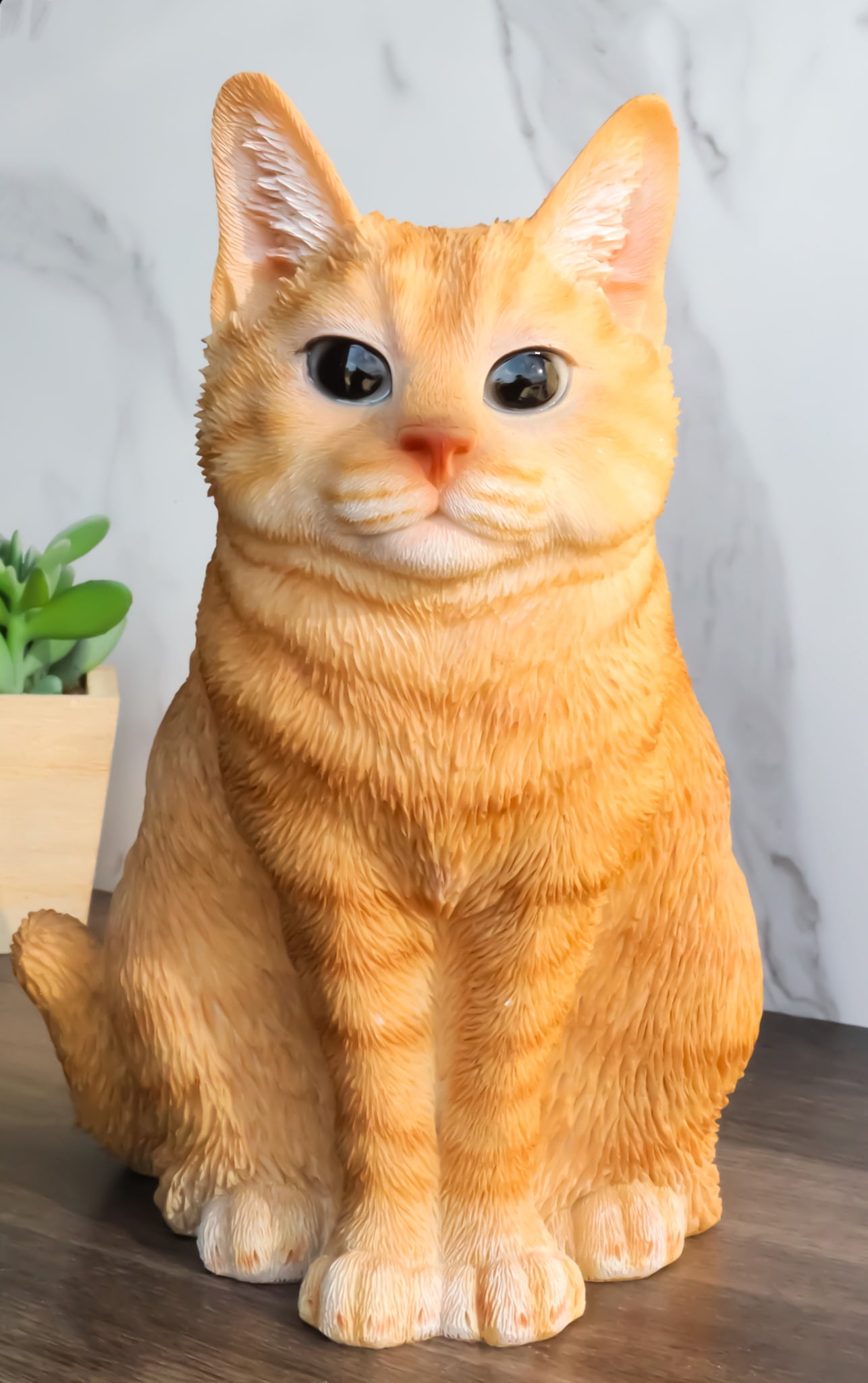 Realistic Adorable Fat Feline Orange Tabby Cat Kitten Sitting Figurine ...