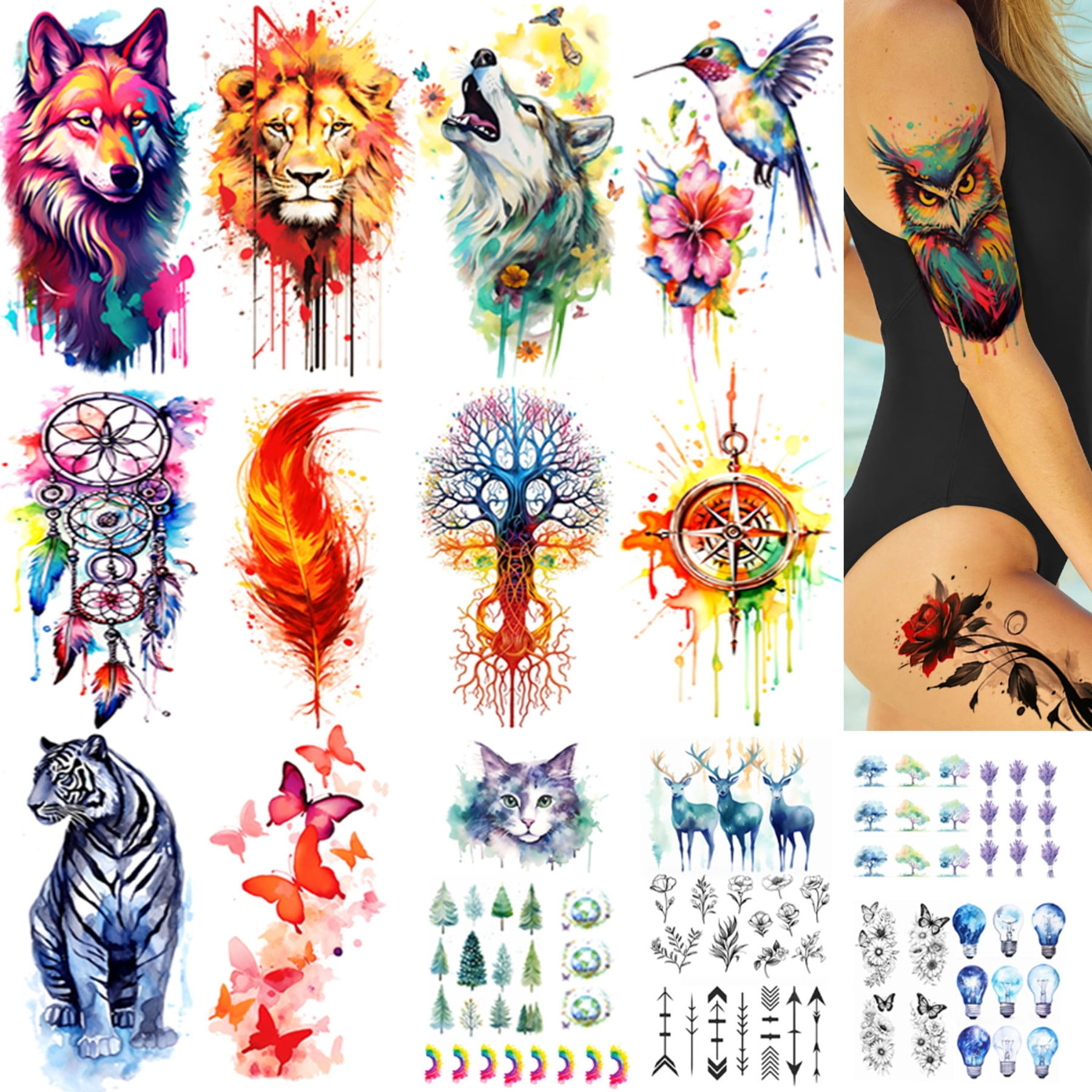 Realistic Animal Water Temporary Tattoos for Adults Aesthetic Sleeve ...