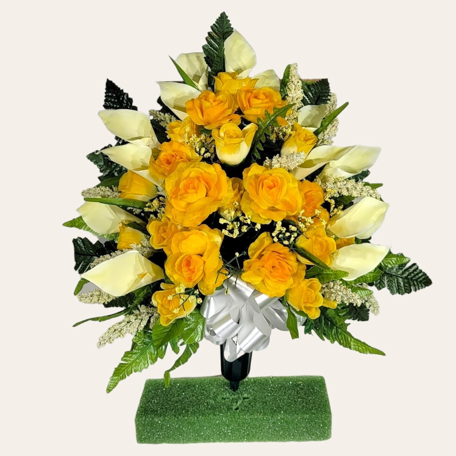 Realistic Artificial Cemetery Flowers - Jumbo Silk Faux Floral Yellow ...