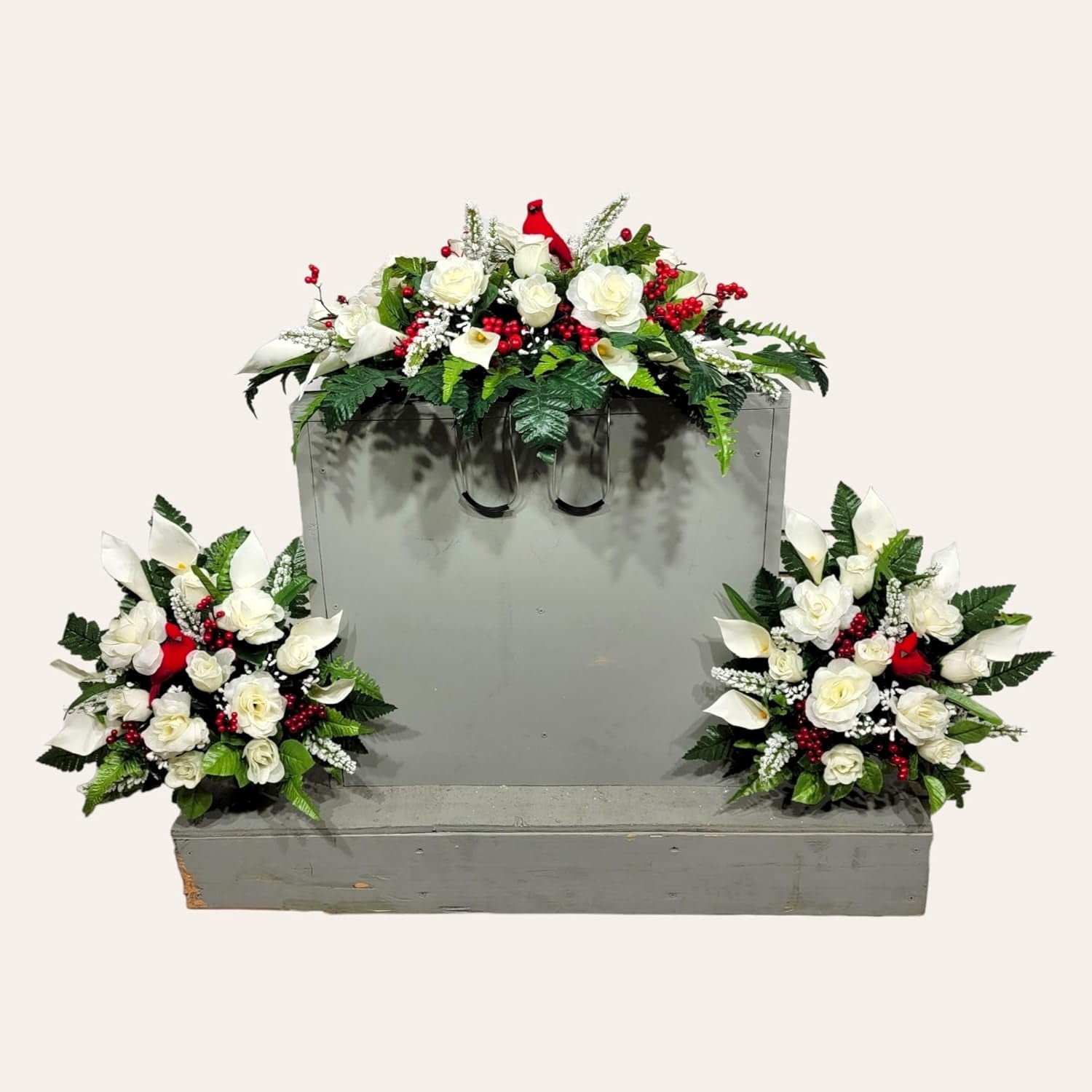 Realistic Artificial Cemetery Flowers - Silk Faux Floral Cream Rose and ...