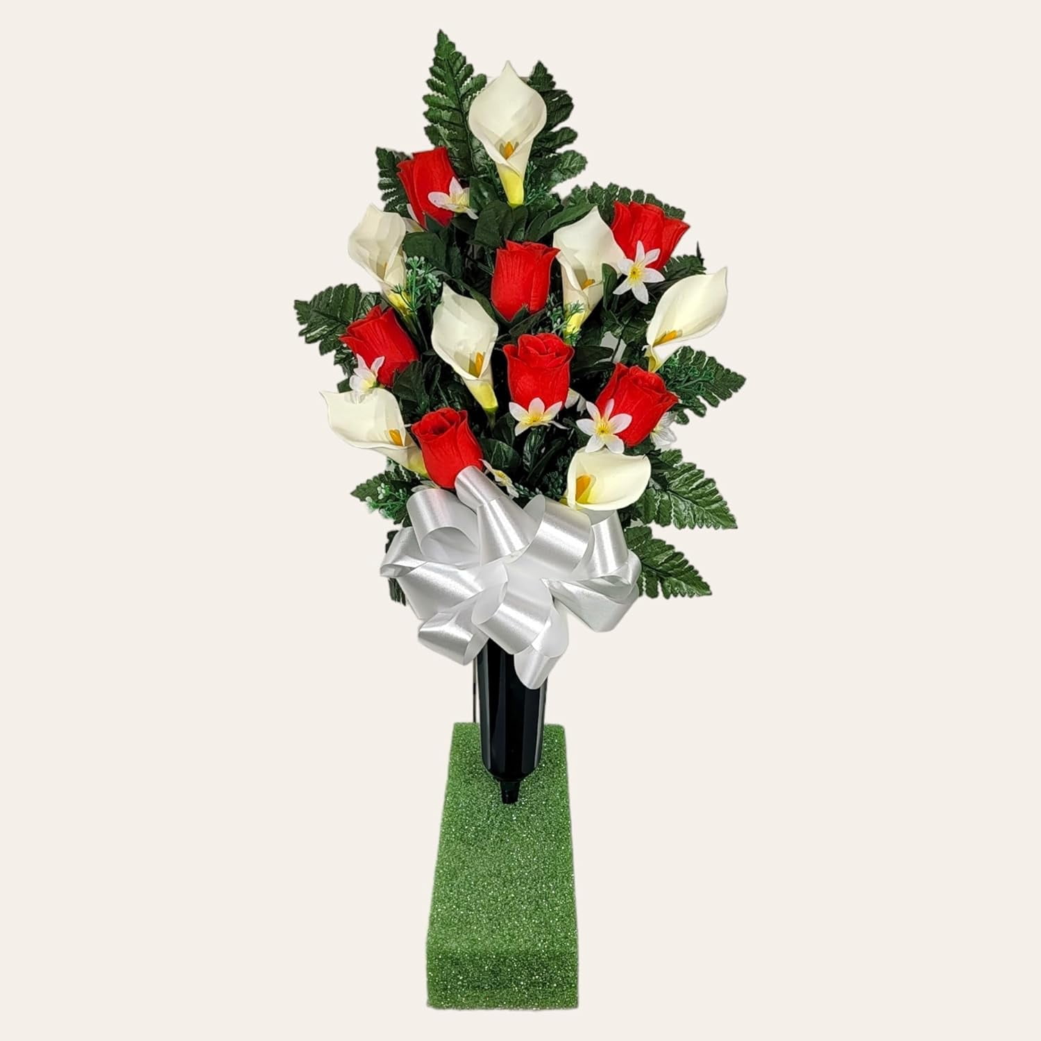 Realistic Artificial Cemetery Flowers - Silk Faux Floral Red Rosebud ...