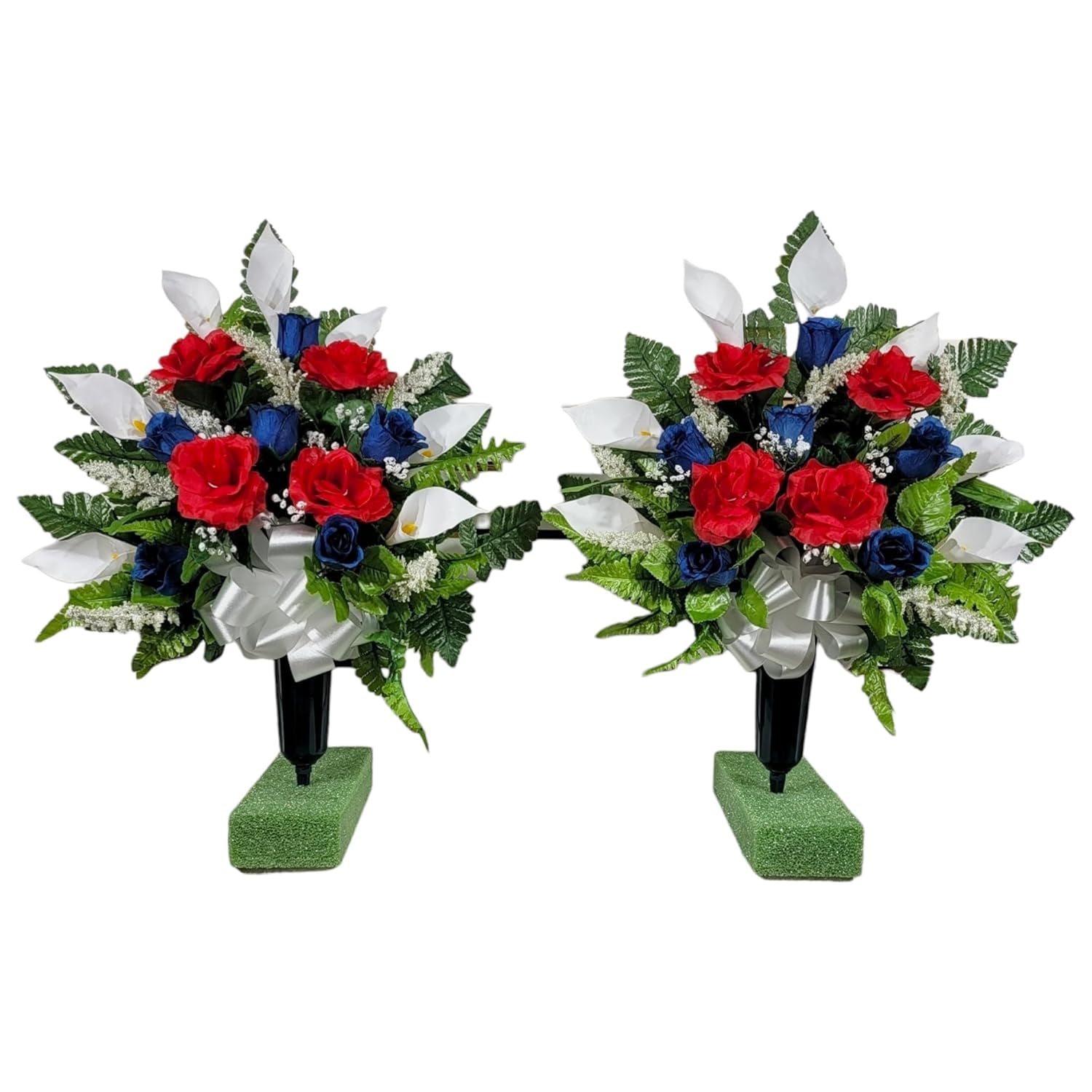 Realistic Artificial Cemetery Flowers - Silk Faux Floral Red White Blue ...