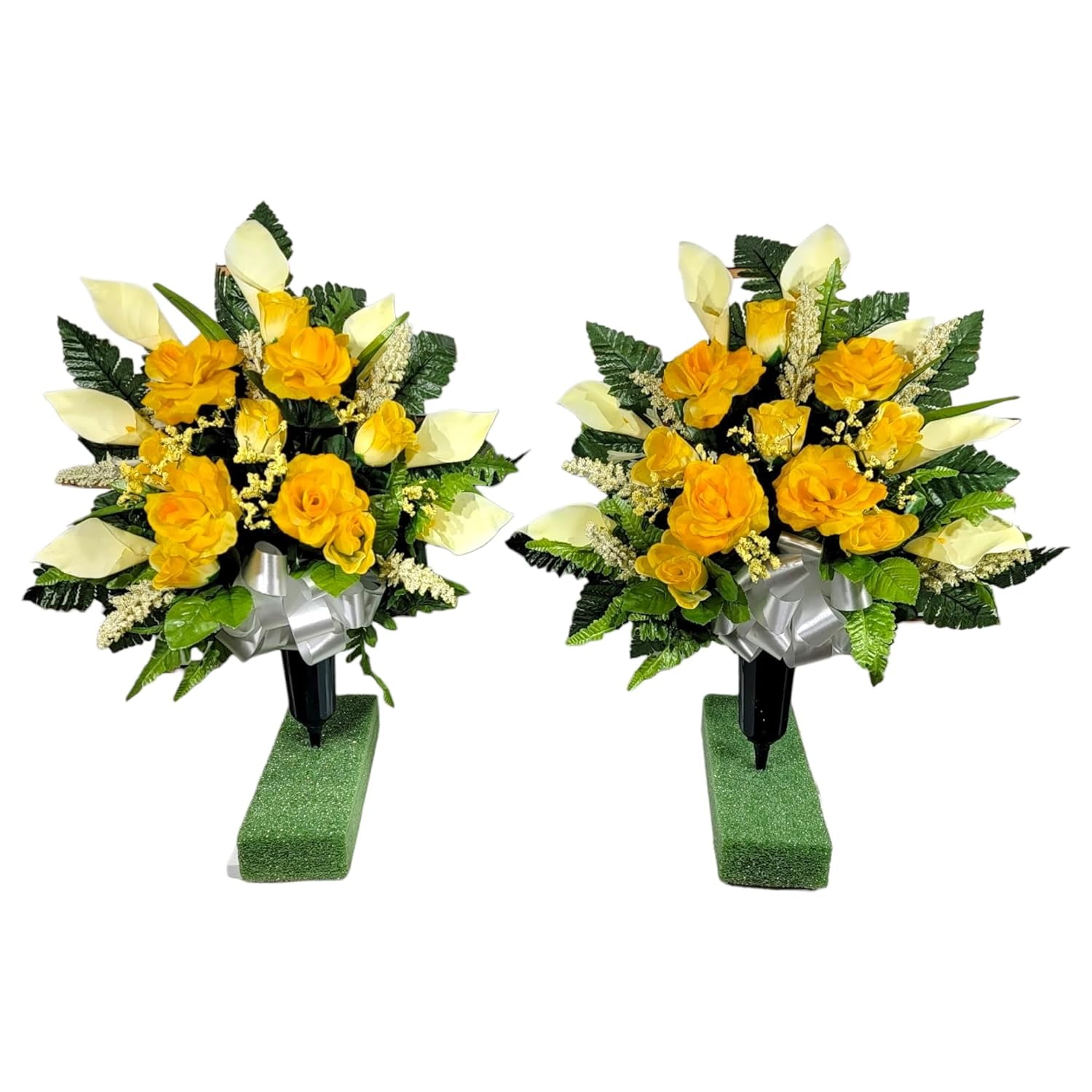 Realistic Artificial Cemetery Flowers - Silk Faux Floral Yellow Rose ...