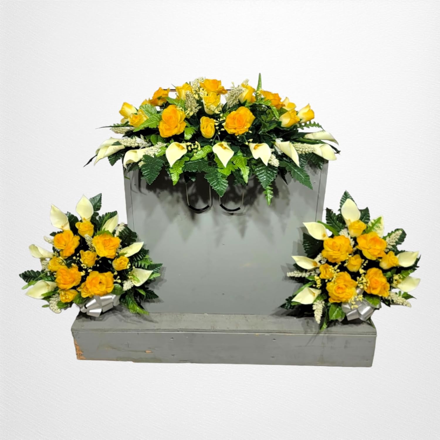 Realistic Artificial Cemetery Flowers - Silk Faux Floral Yellow Rose ...