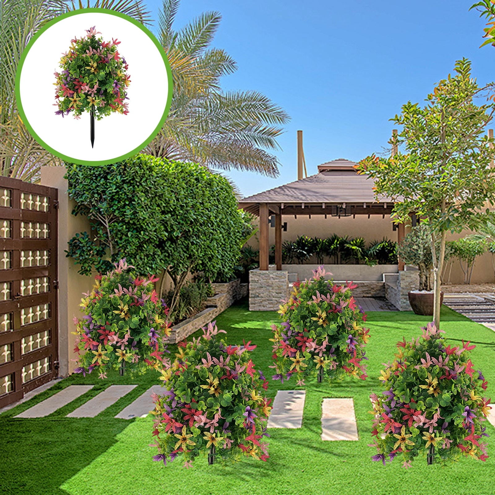 Realistic Artificial Eucalyptus Floor Plant with Ground Spike - Lifelike PE Greenery for Garden ...