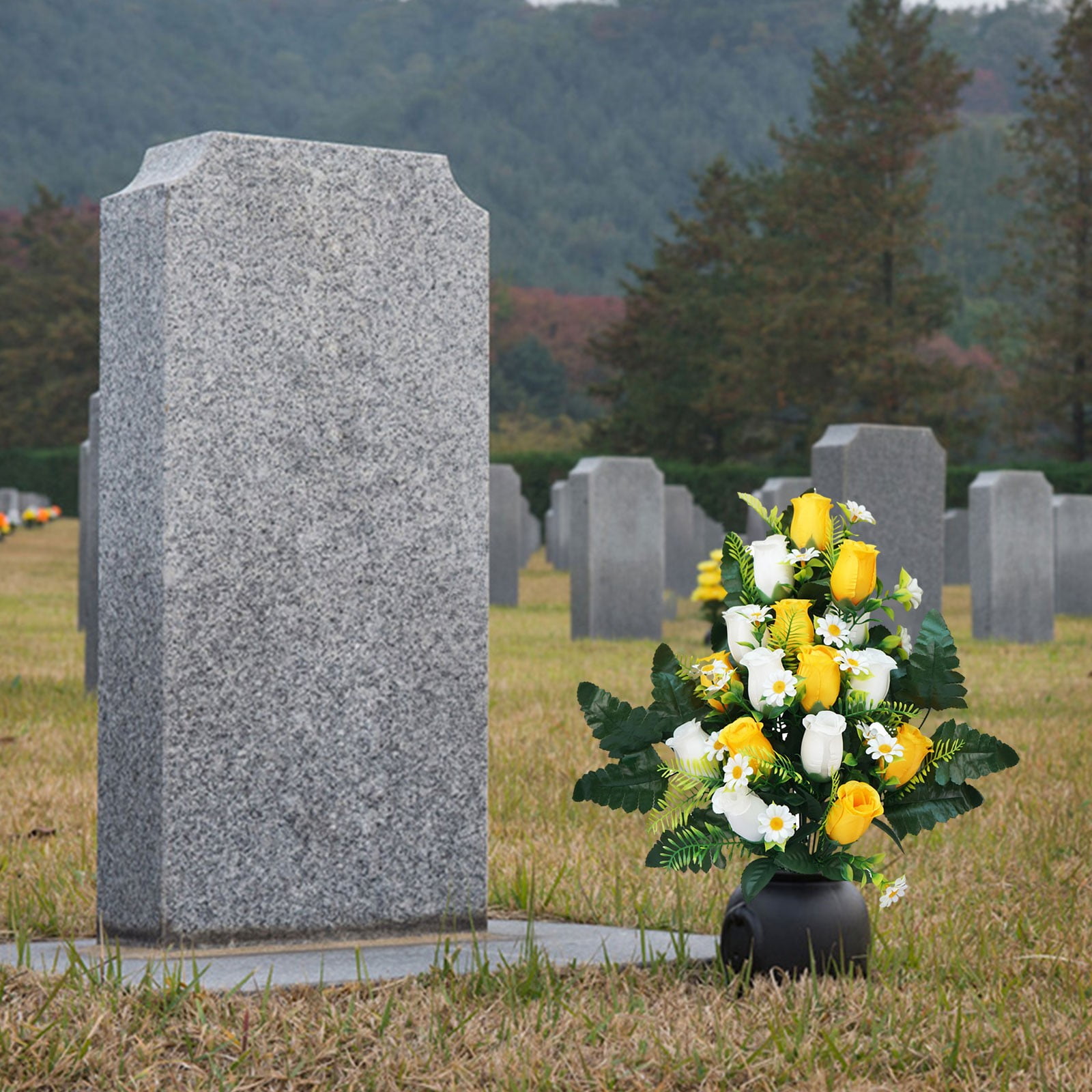 Realistic Artificial Rose Cemetery Flowers - 28" Memorial Arrangement ...