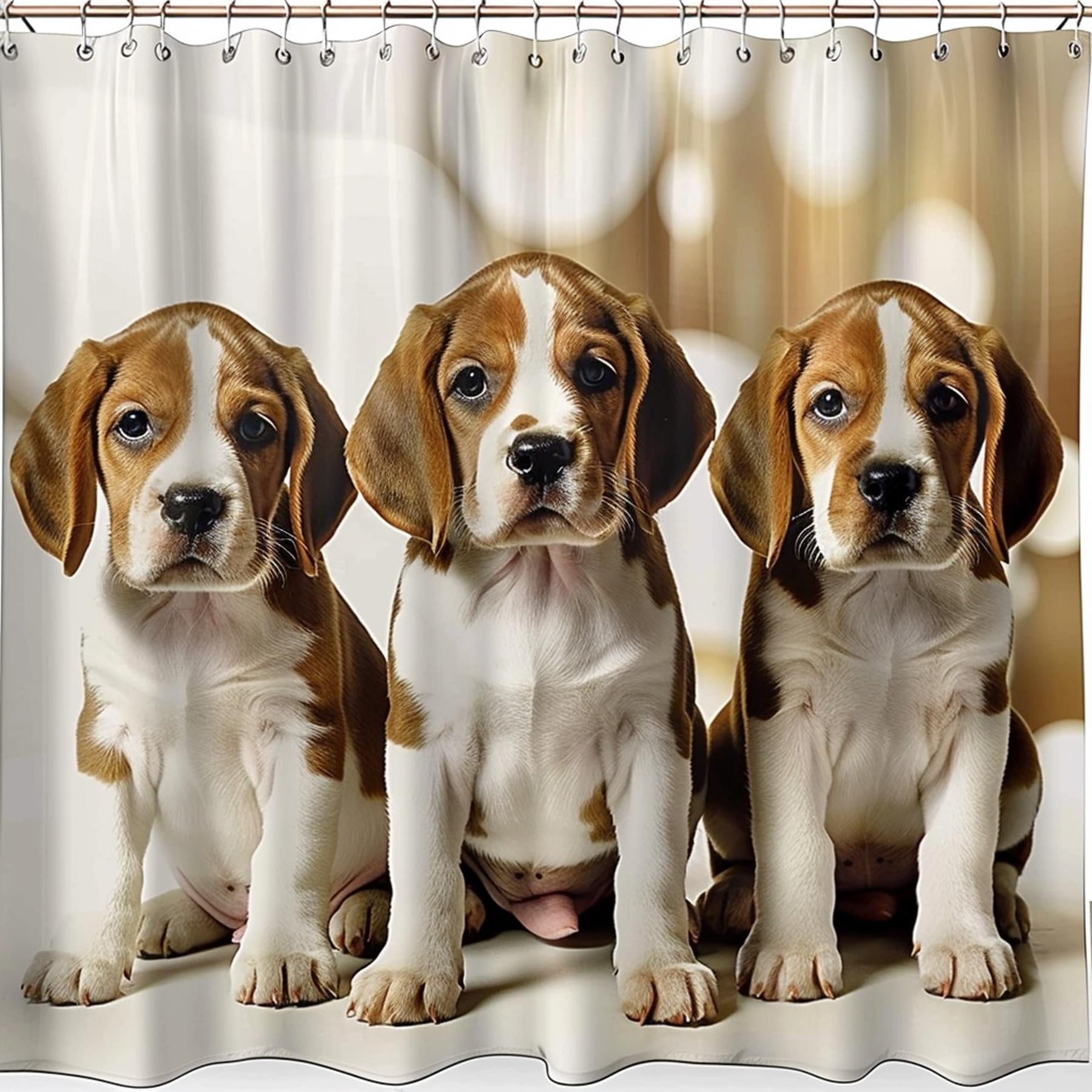Realistic Beagle Puppies Airbrush Art Shower CurtainCute Brown & Beige ...