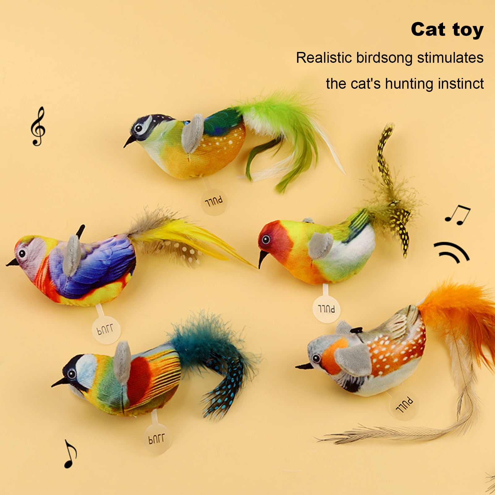 Realistic Bird Sound Cat Toy with Plush Feather Teasing Hangings Interactive Play And Hunting ...