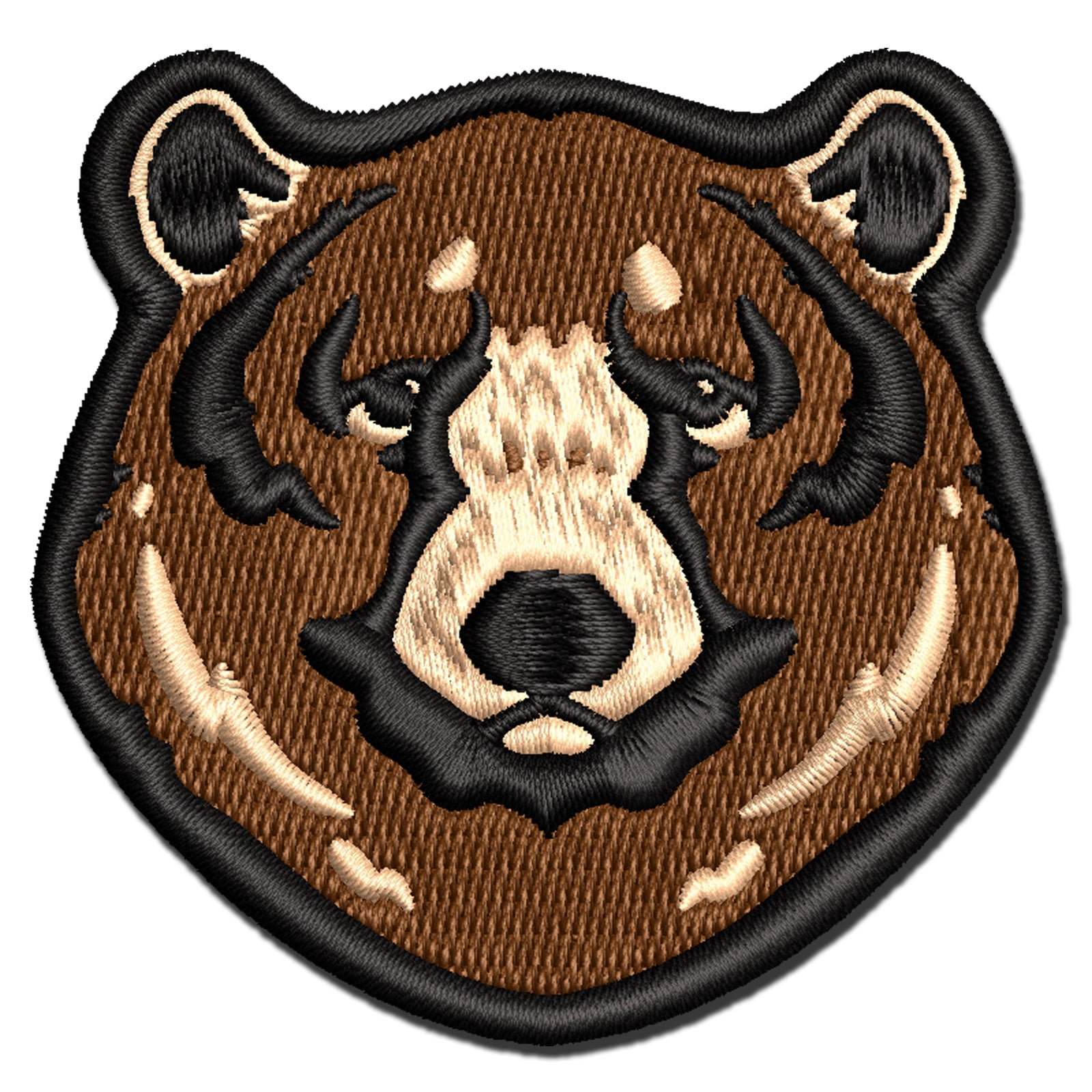 Realistic Black Bear Head Applique Multi-Color Embroidered Iron-On ...