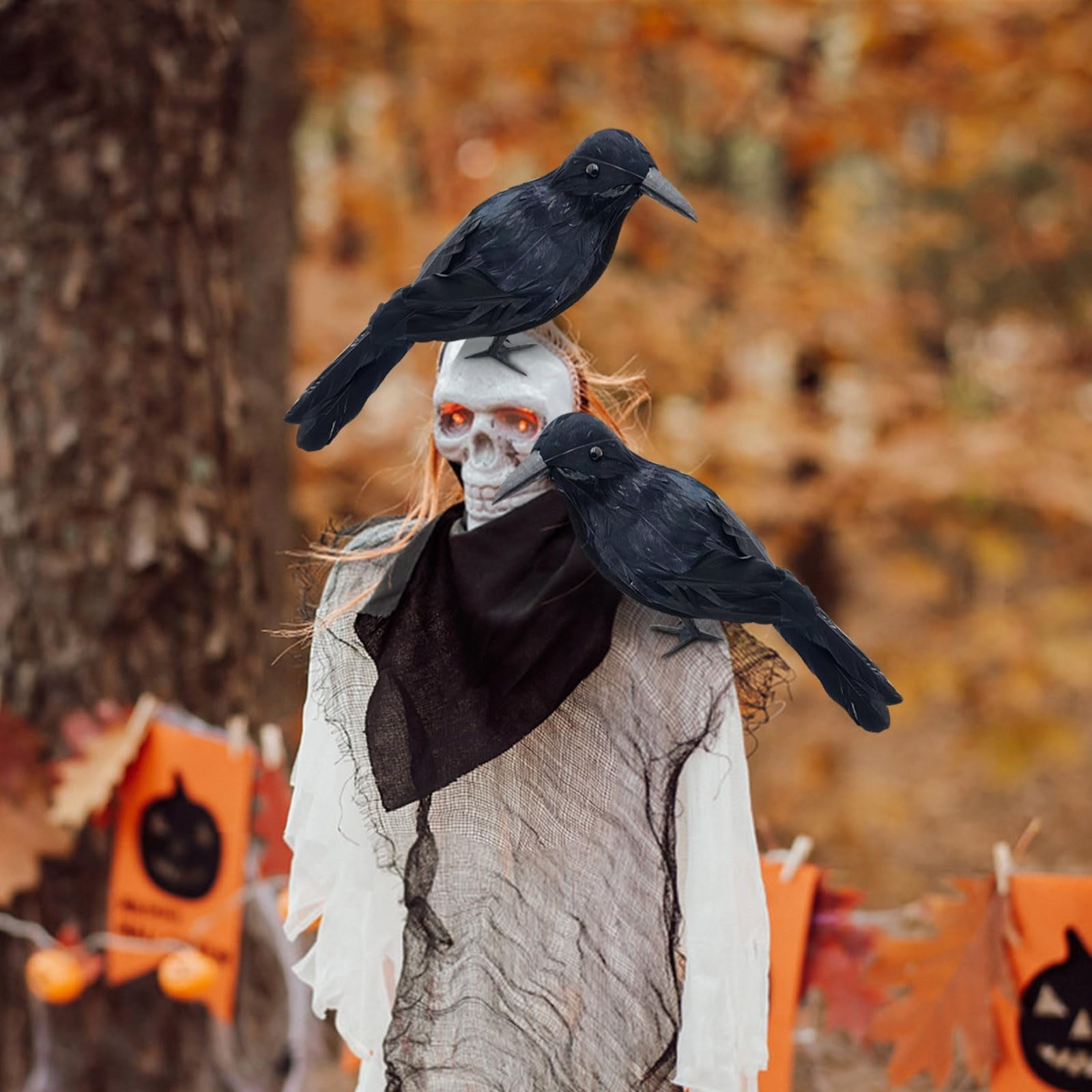 Realistic Black Crow Decor with Feather Details for Halloween, Garden ...