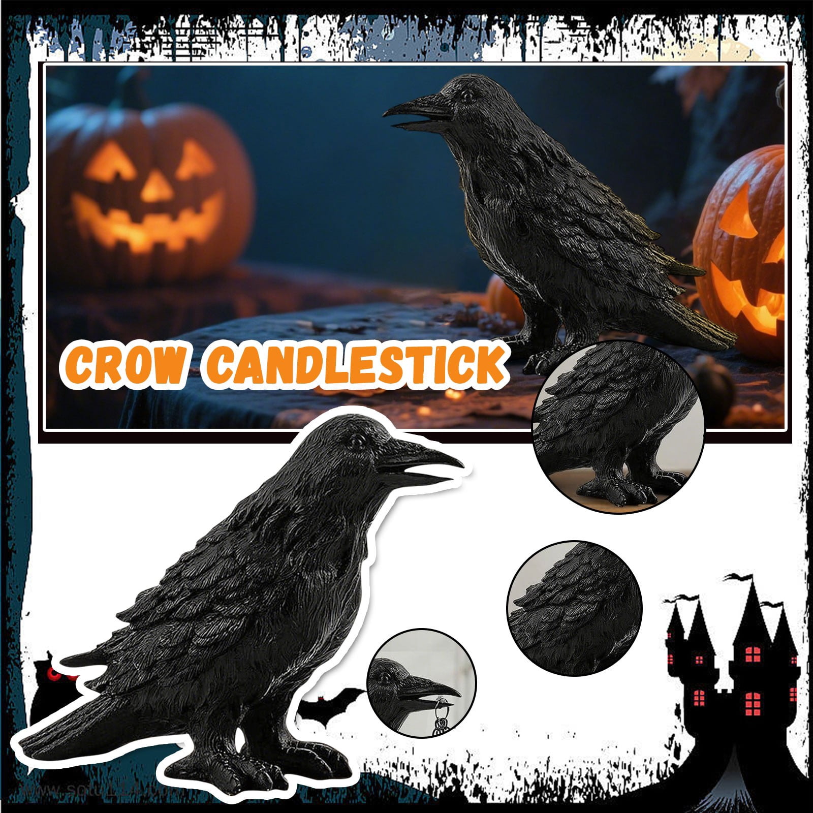 Realistic Black Crow Figurine, Lifelike Resin Raven Statue for Indoor ...