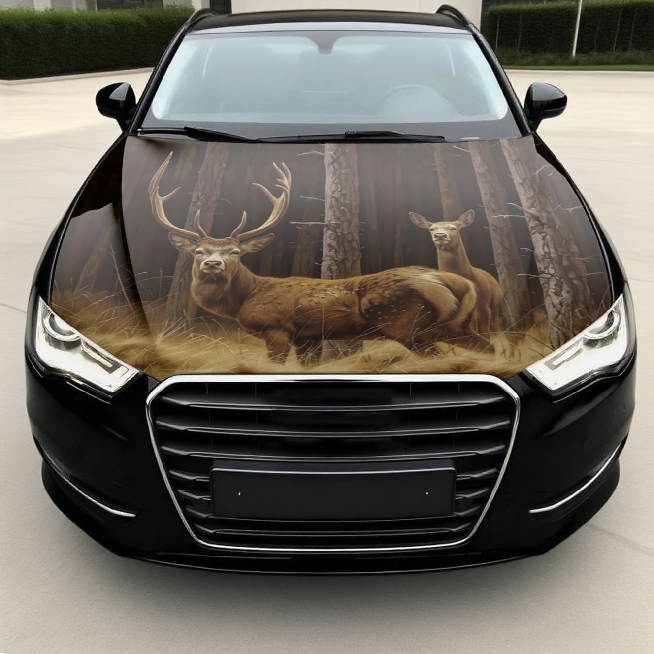 Realistic Black Forest Deer & Pine Trees Vinyl Car Hood Wrap Sticker ...