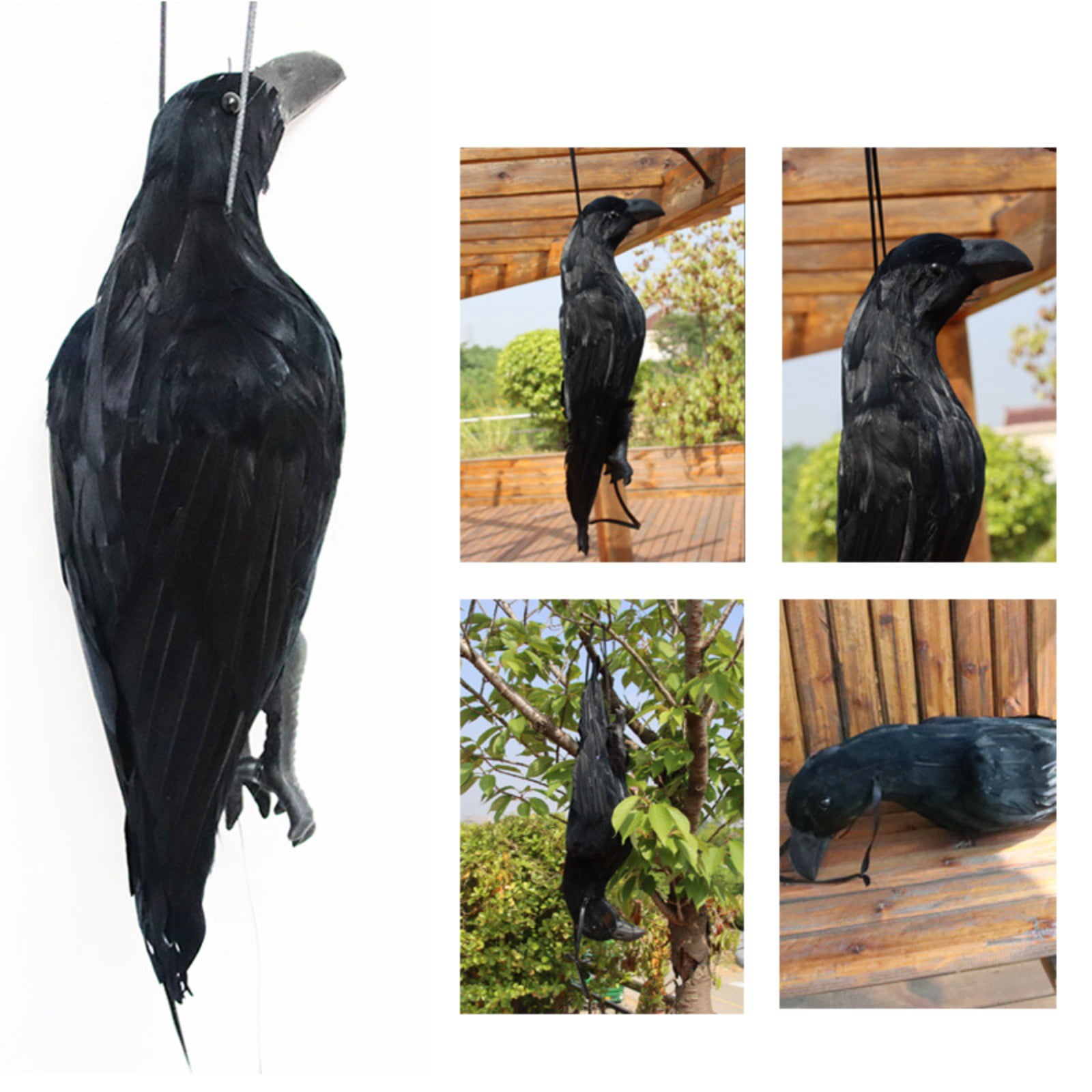 Realistic Black Hanging Crow Prop for Outdoor Indoor Spooky Party Scene ...