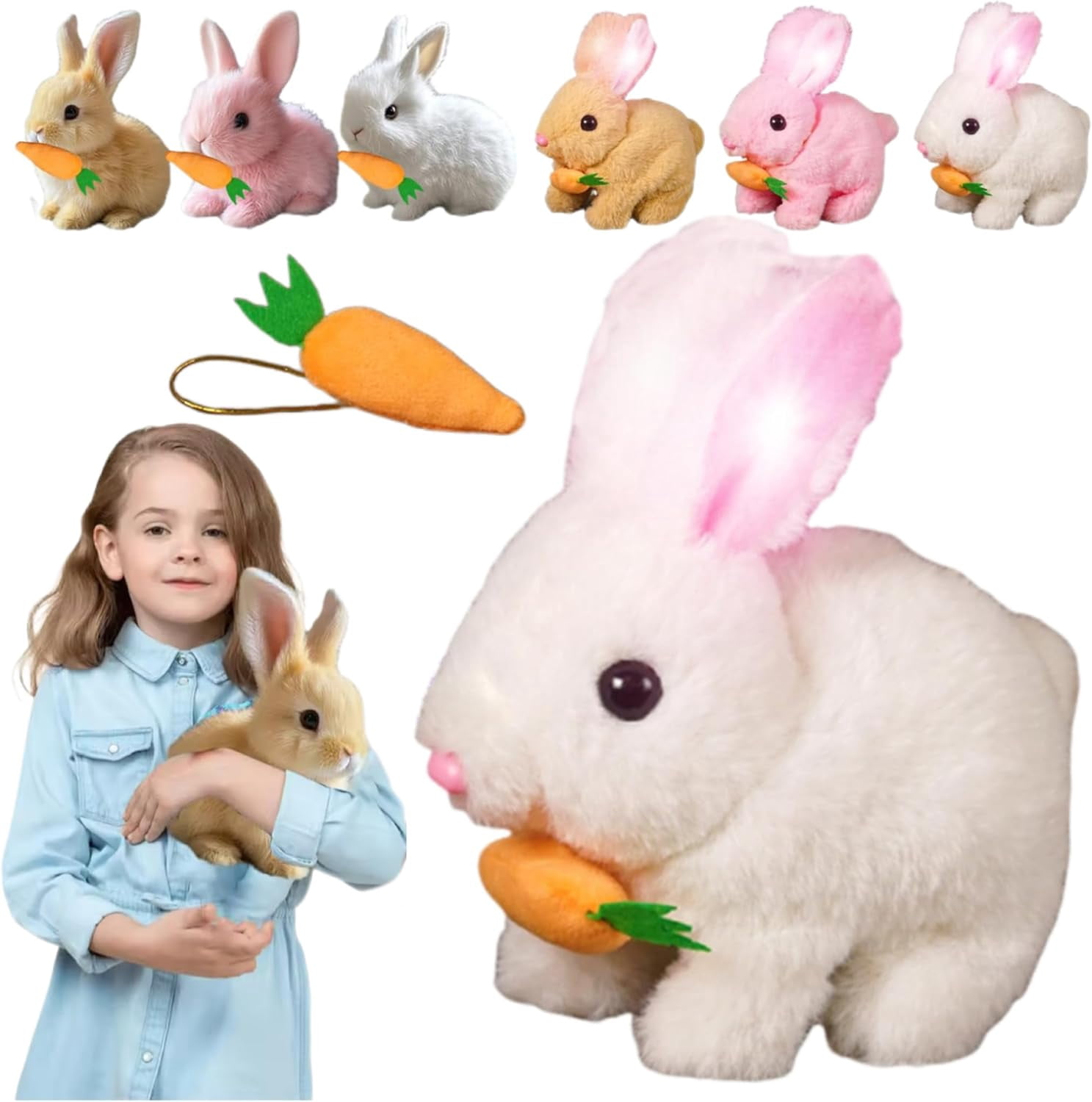 My Realistic Bunny Toy, Hopping Rabbit with LED Ears, Interactive Bunny ...