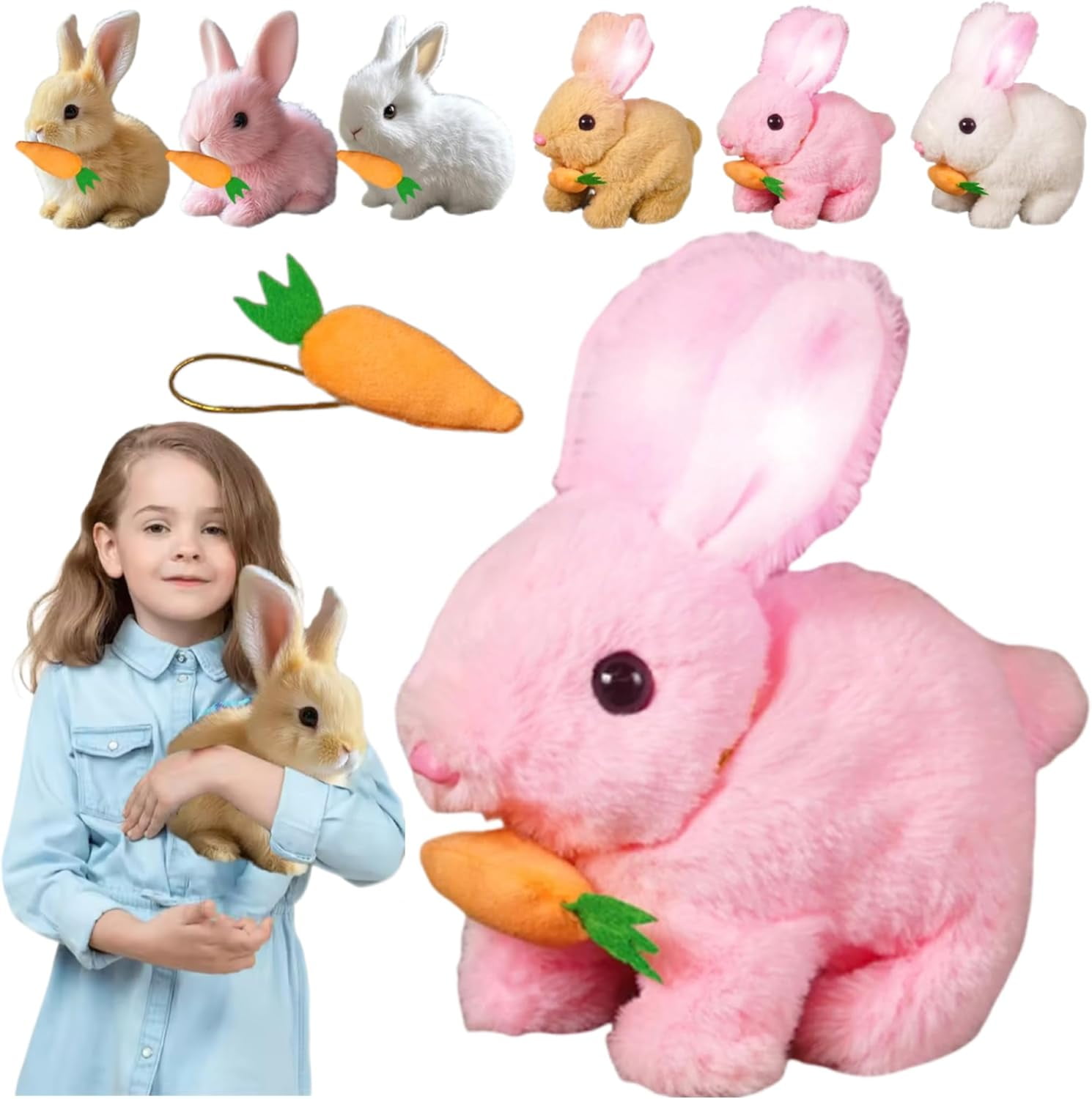 My Realistic Bunny Toy, Hopping Rabbit with LED Ears, Interactive Bunny ...