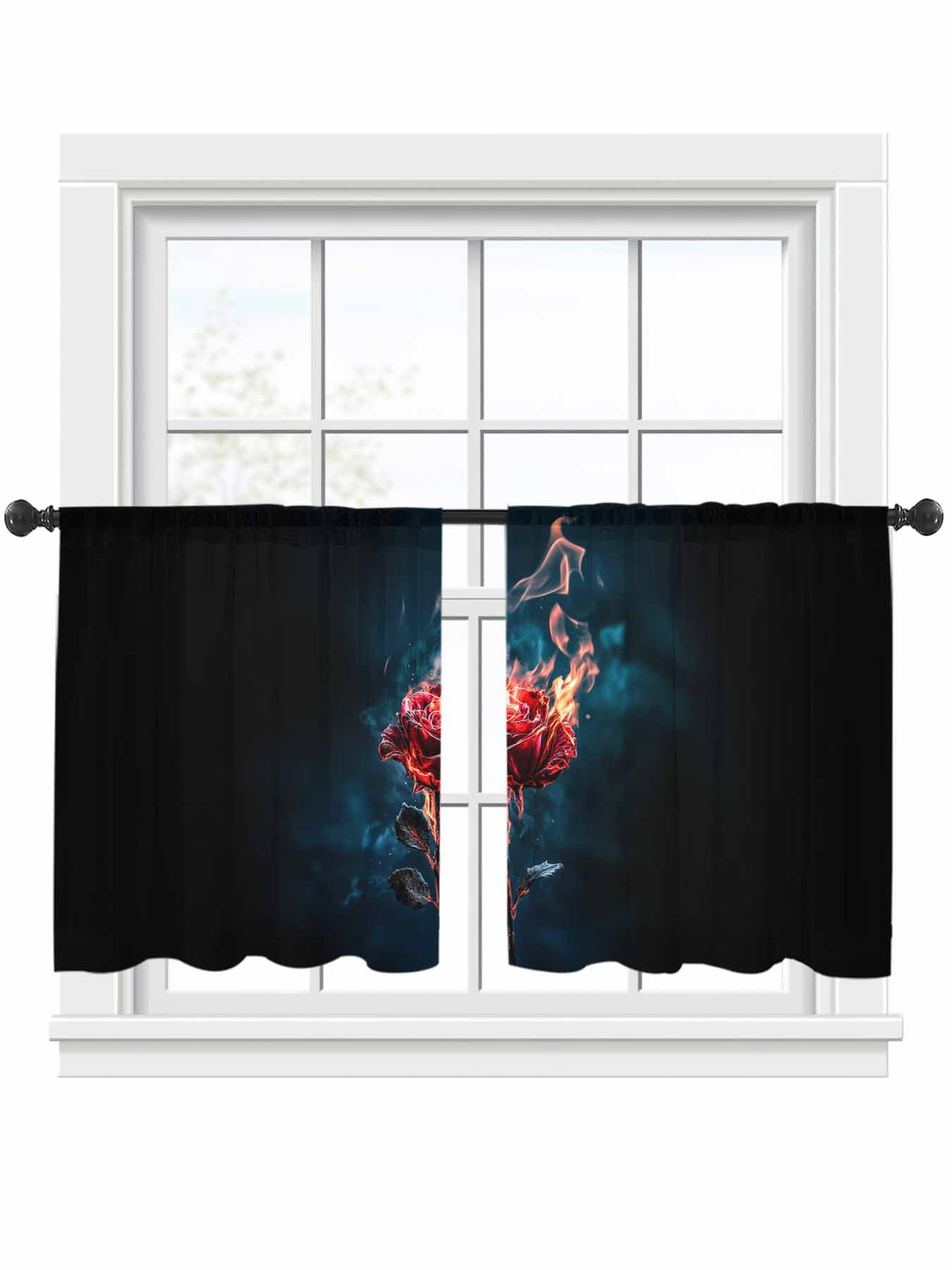 Realistic Burning Sheer Curtains 2 Panels Set Rose Sheer Window ...