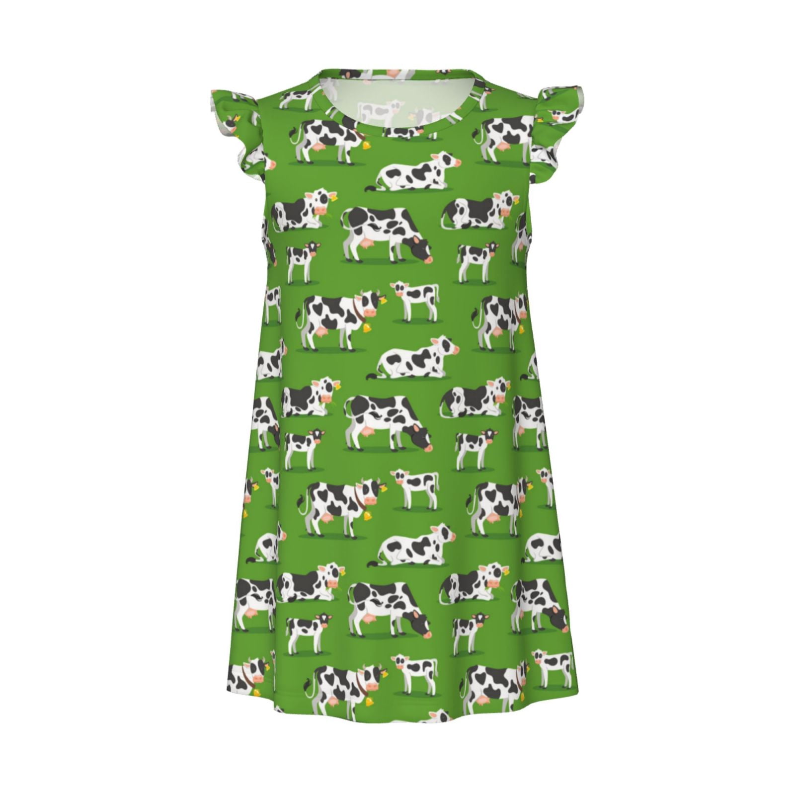 Realistic Cartoon Cute Cow Meadow Girls Nightgowns, Short Sleeves ...