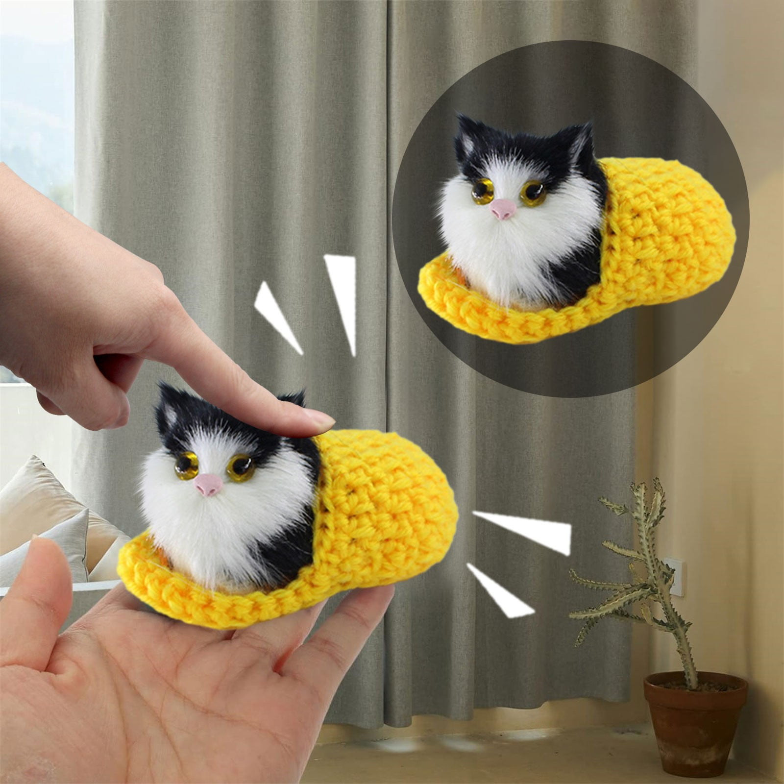 Realistic Cat Ornament Sleeping in Slipper - Lifelike Plush Animal ...