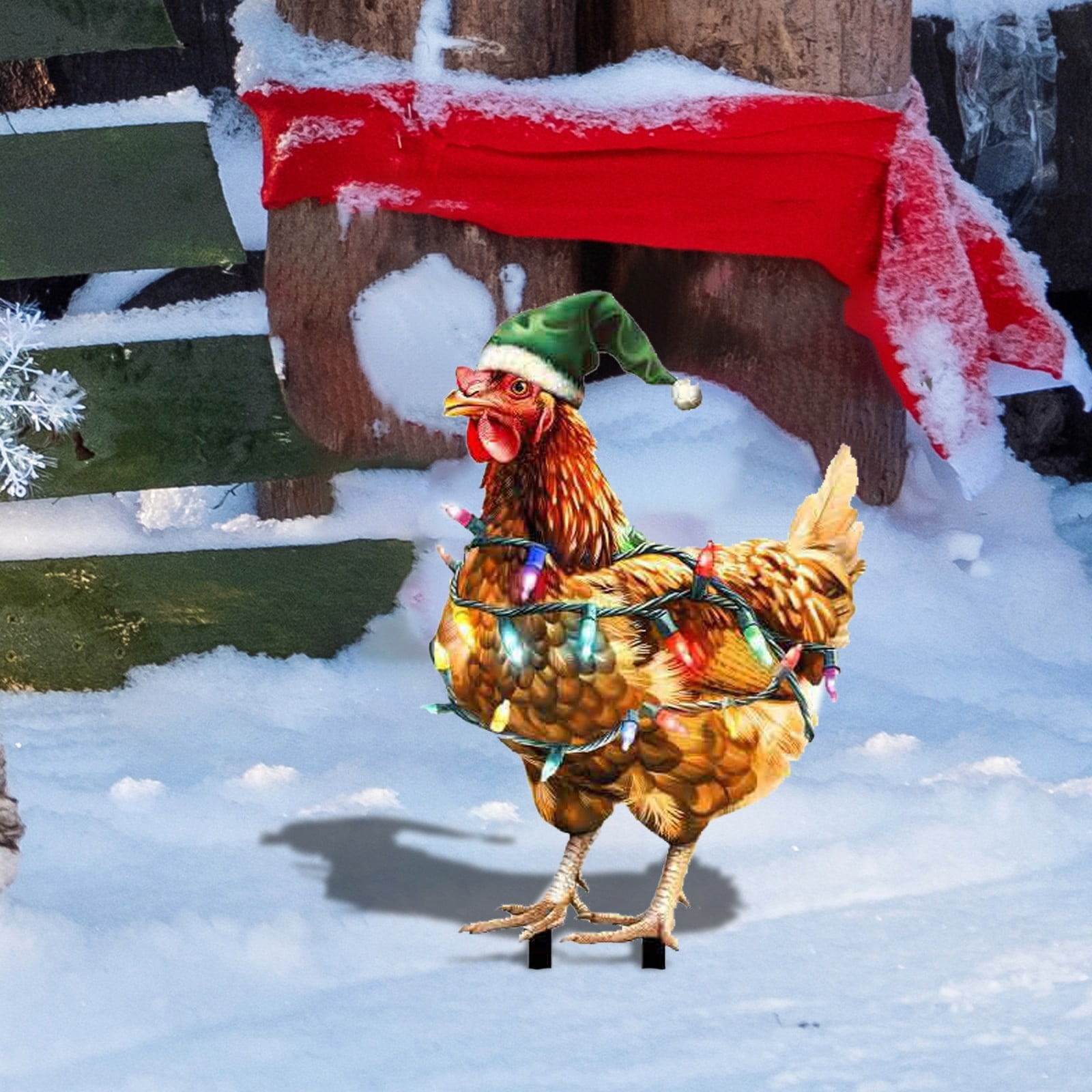 Realistic Chicken Lifelike Chicken Wearing Santa Hat Colorful ...