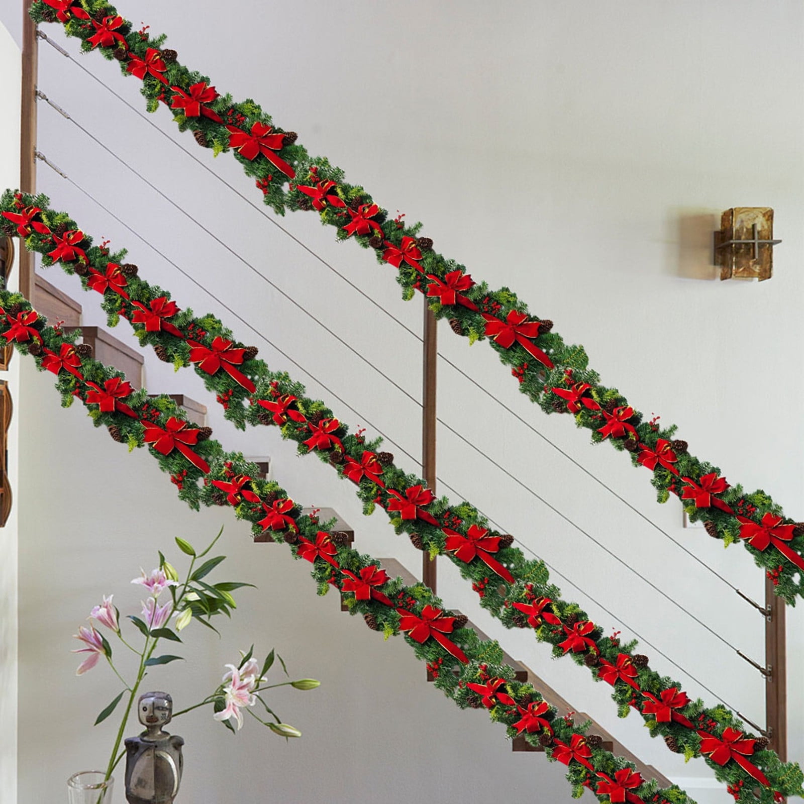 Realistic Christmas Garland 4.92ft Artificial Pine Greenery with Red ...
