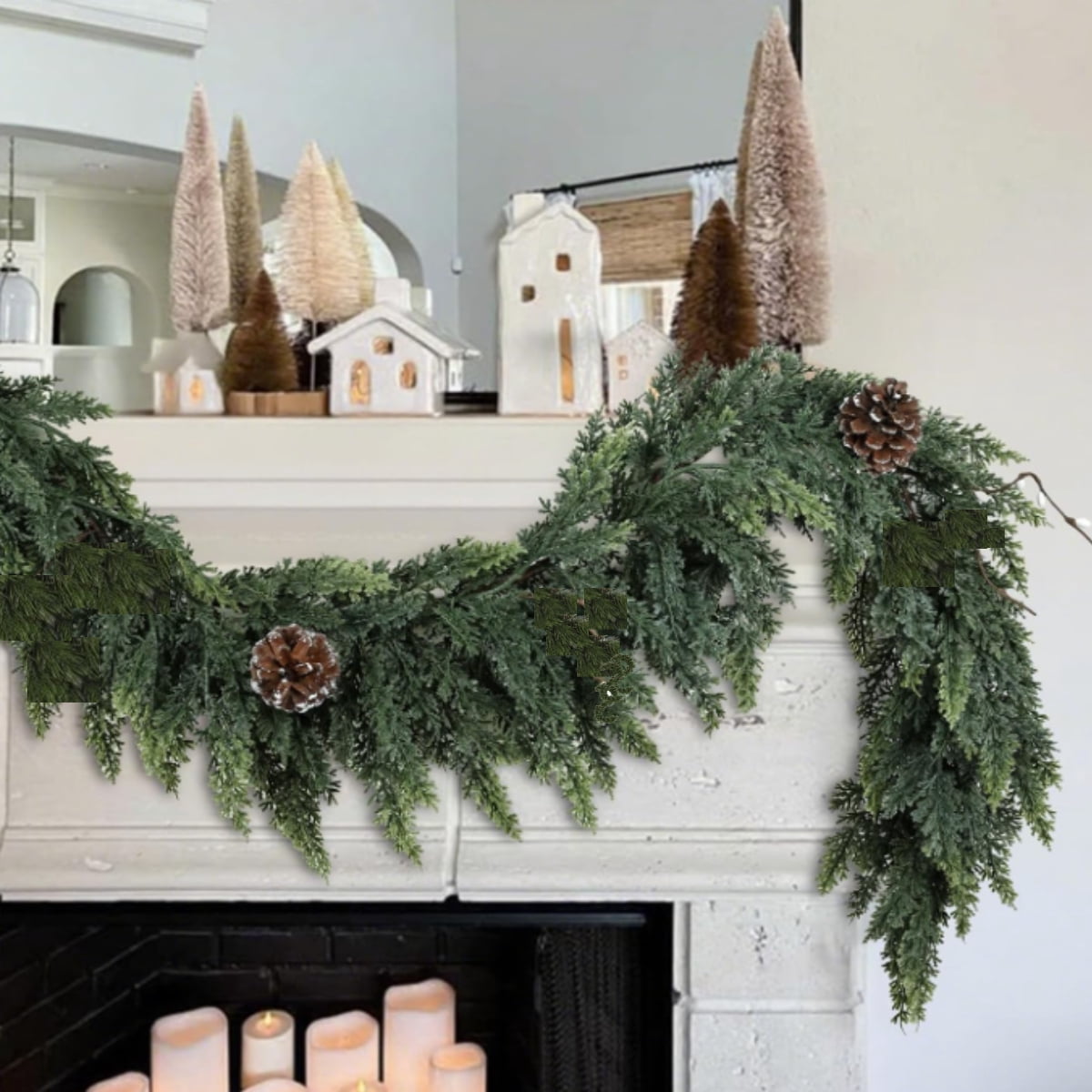 Realistic Christmas Garland 6FT Real Touch Thick/Lush Artificial Cedar ...