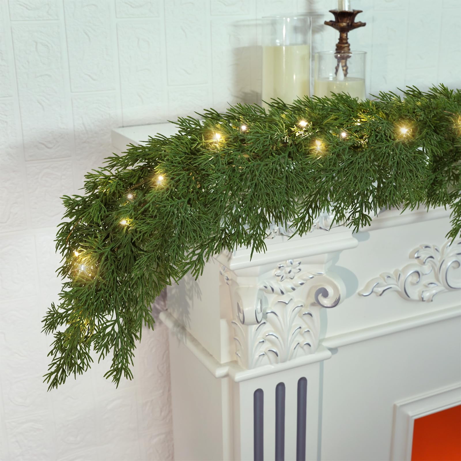 Realistic Christmas Garland With 8 Lighting Modes 6FT Lush Artificial ...