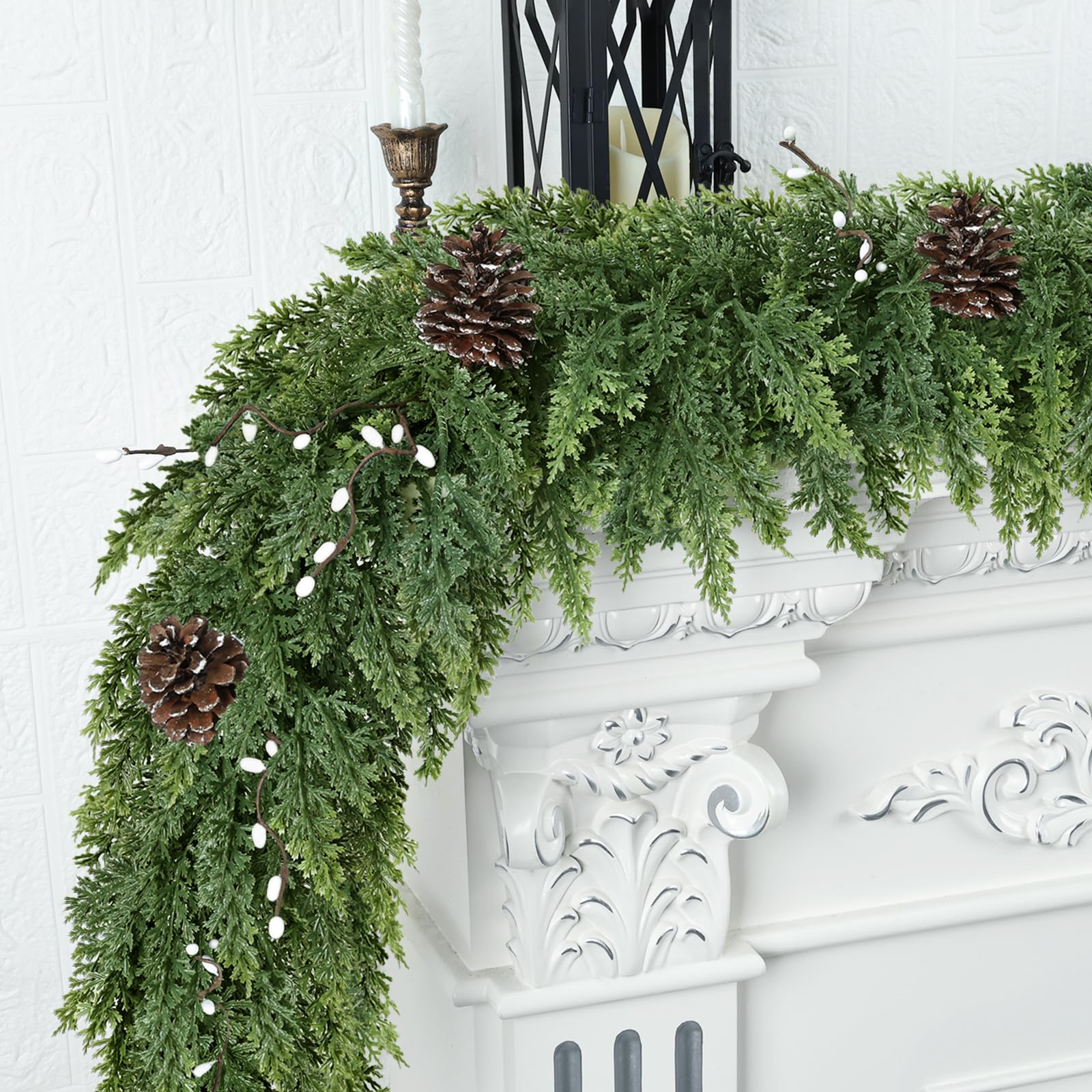 Realistic Christmas Garland for Mantle 6FT Real Touch Artificial Cedar ...