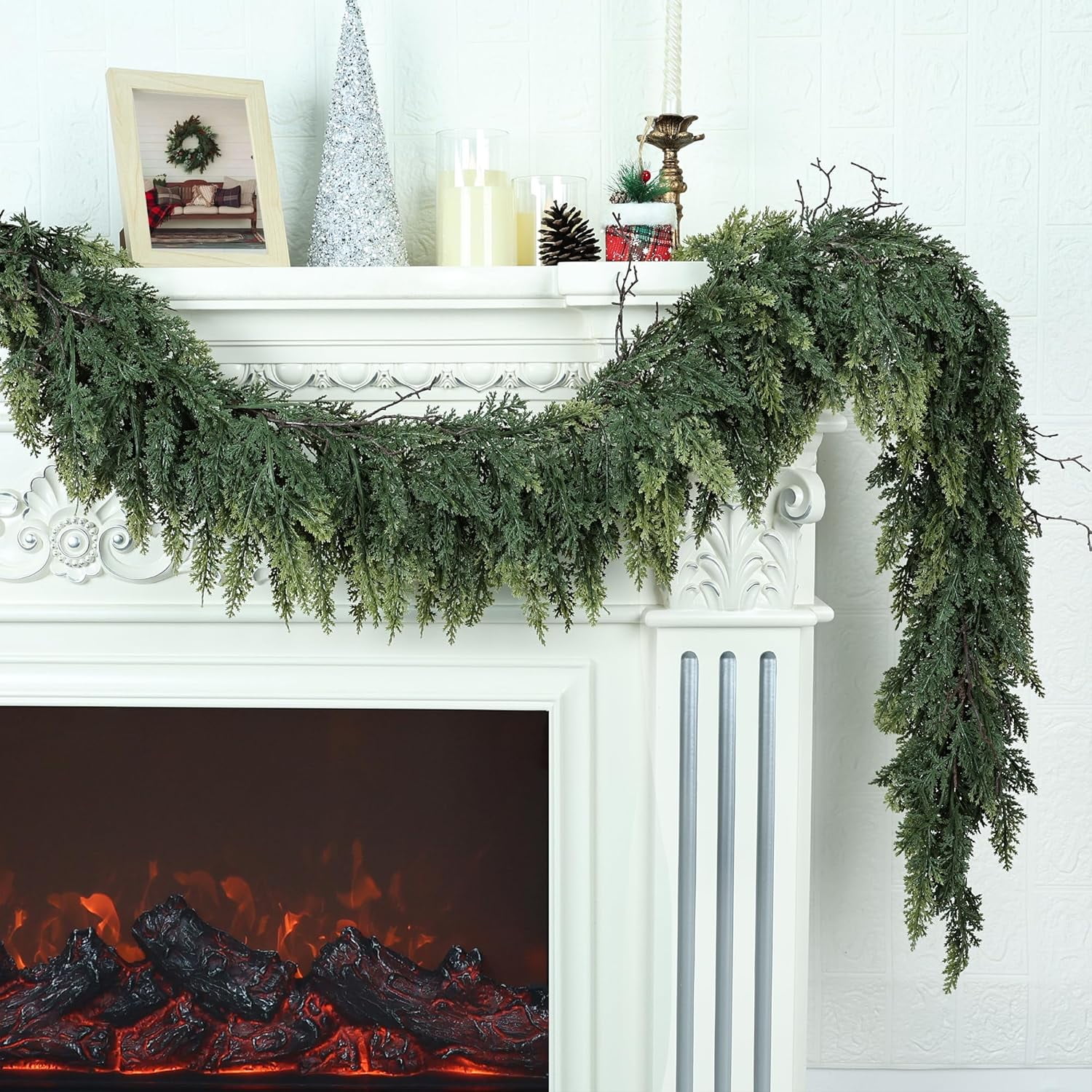 Realistic Christmas Garland for Mantle 6FT Real Touch Thick/Lush ...