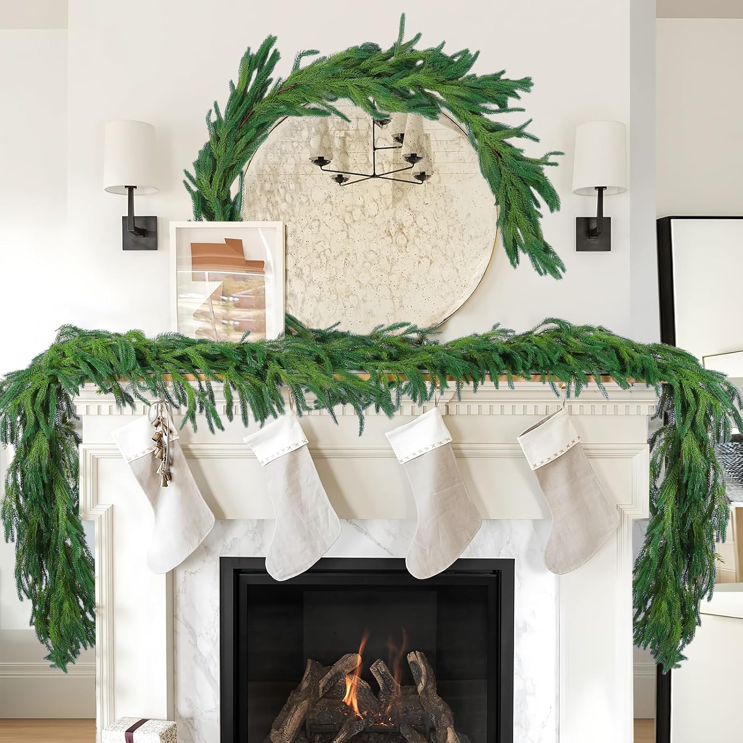 Realistic Christmas Garland,Natural Droopy,Soft Bendable Lifelike Cedar ...
