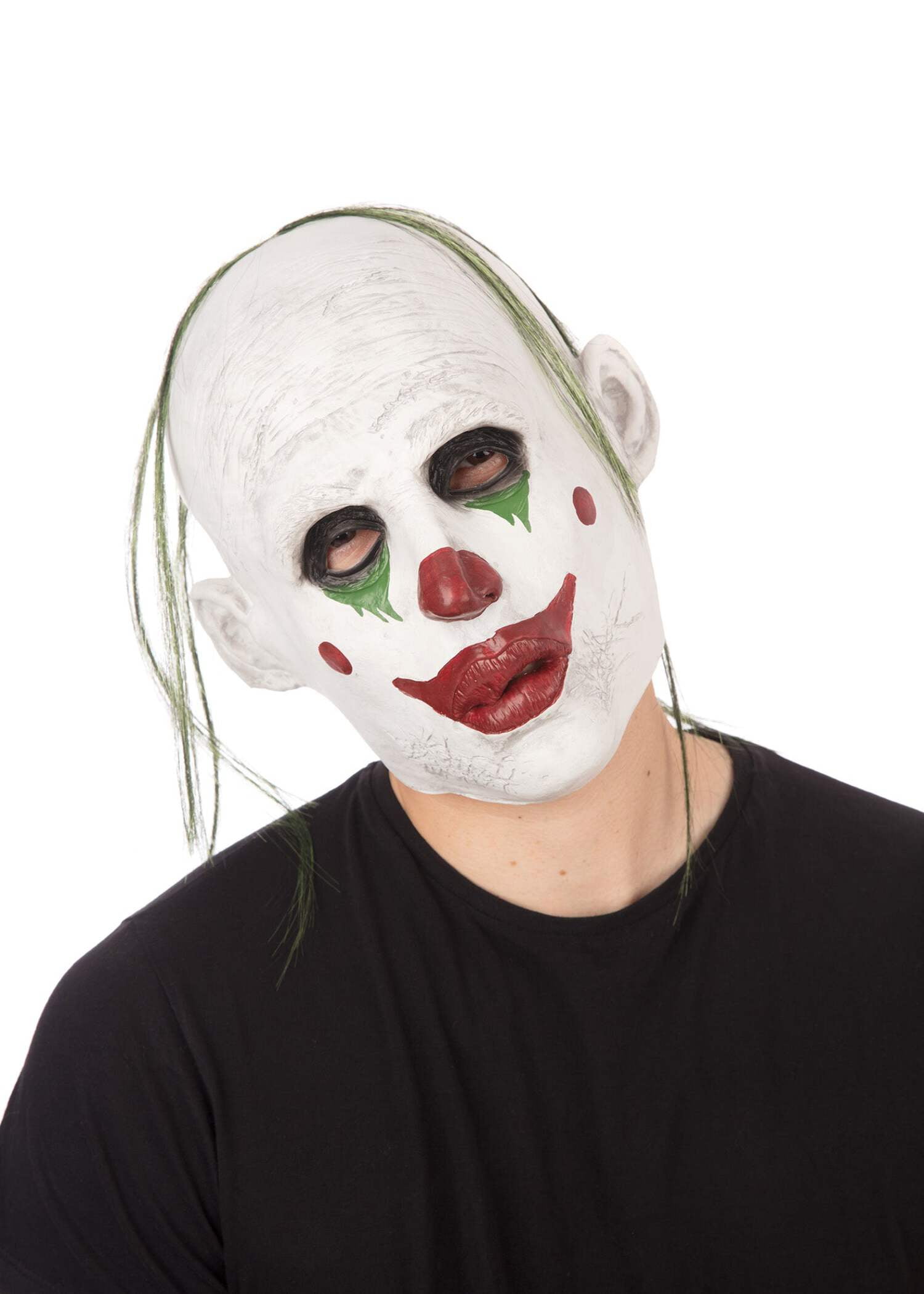 Realistic Clown With Hair Mask One Size Unisex Adult White Fancy Dress ...