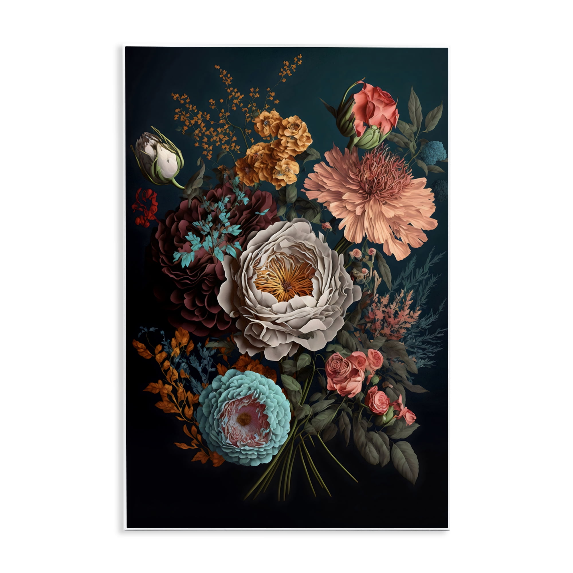 Stupell Industries Realistic Colorful Floral on Black Wall Plaque Art ...