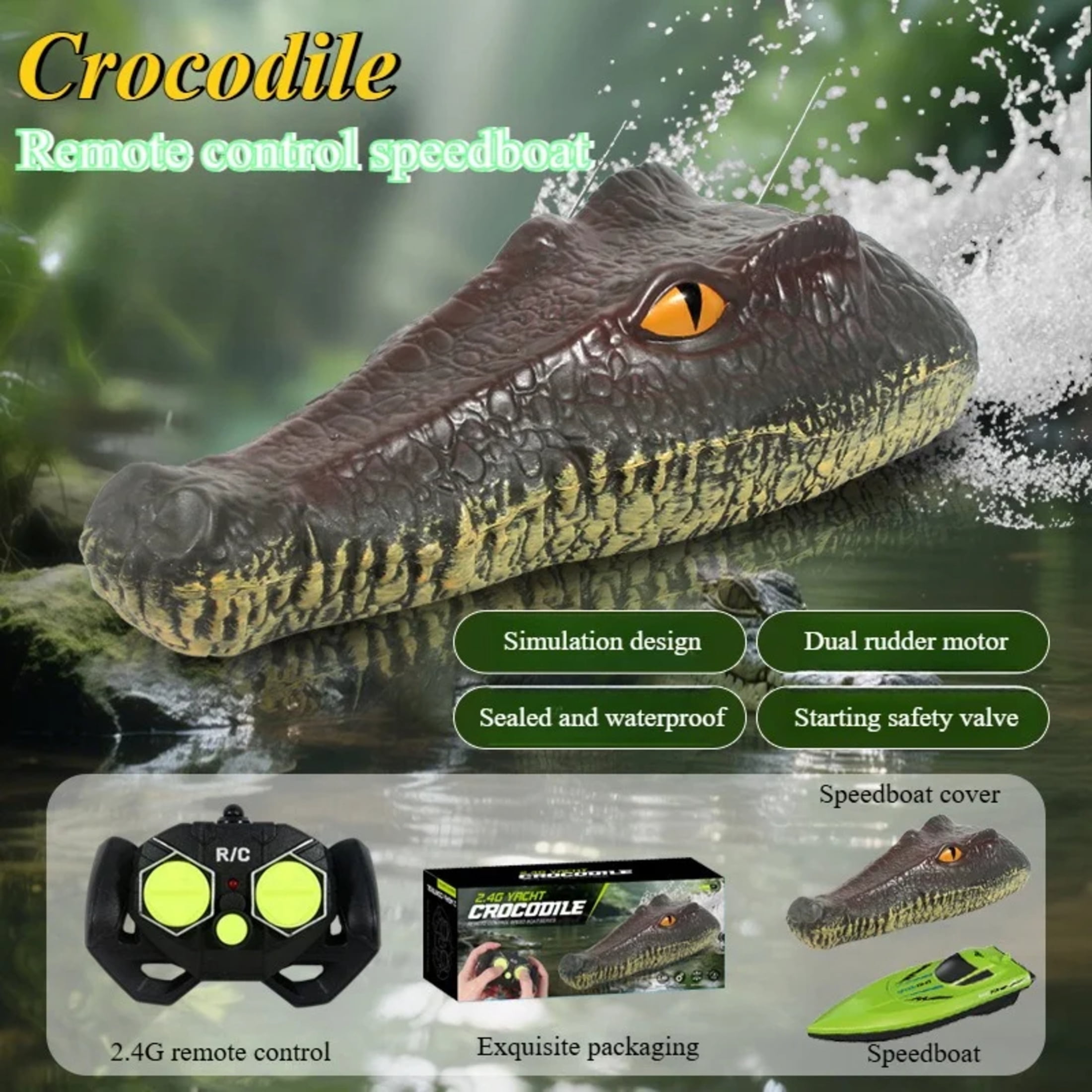 Realistic Crocodile & Python RC Boat - 2.4GHz Waterproof Remote Control ...