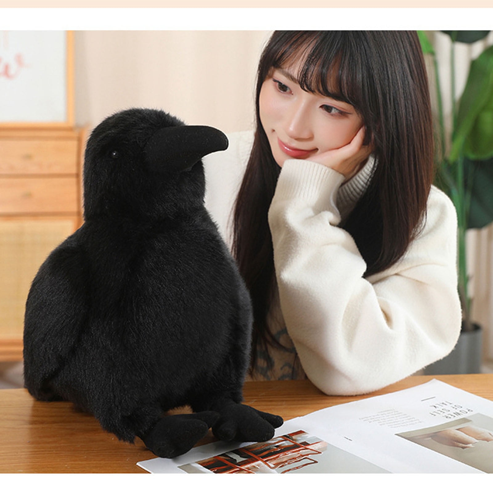 Realistic Crow Plush, Cute Black Raven Stuffed Animal Plush Toy, Soft ...