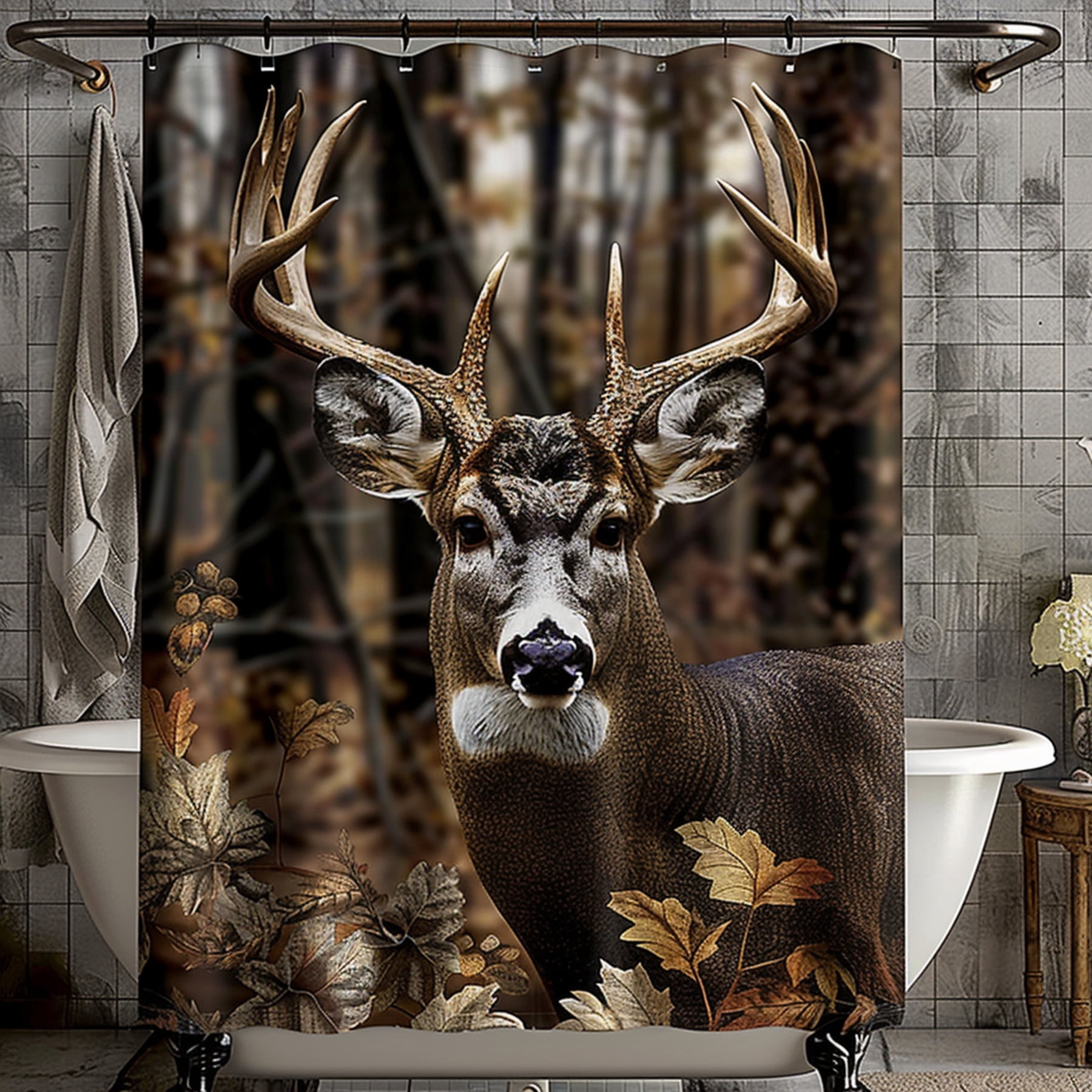 Realistic Deer in Woods Bathroom Curtain Whitetailed Hunting Scene ...