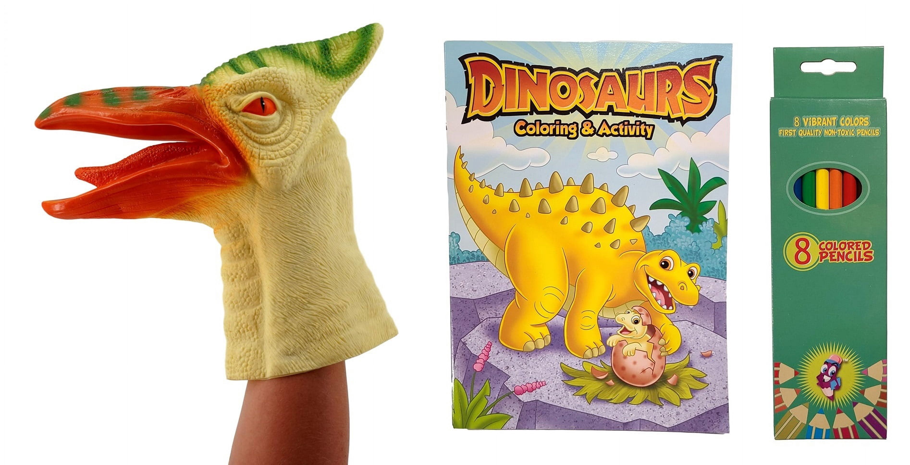 Realistic Dinosaur Hand Puppet Coloring Book Pencil Bundle Soft Touch ...