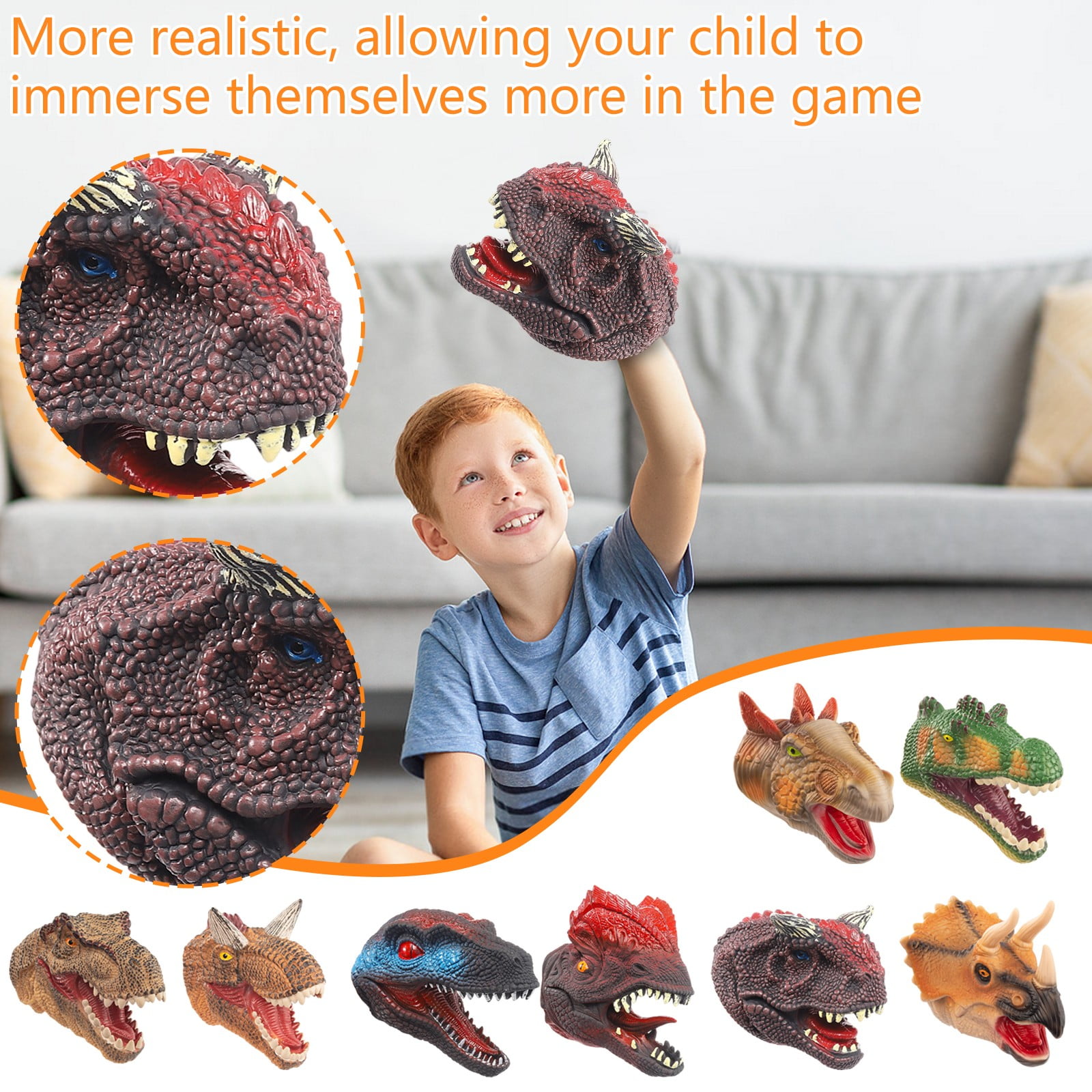 Realistic Dinosaur Hand Puppet Set - Soft Rubber Dinosaur Puppets for ...