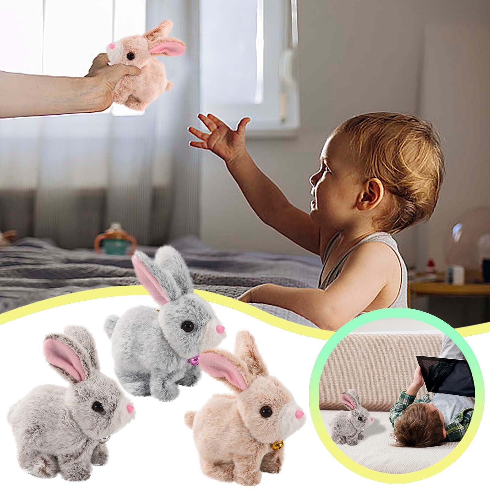 Realistic Easter Bunny Plush Toy, Moving Jumping Ears Stuffed Animal ...
