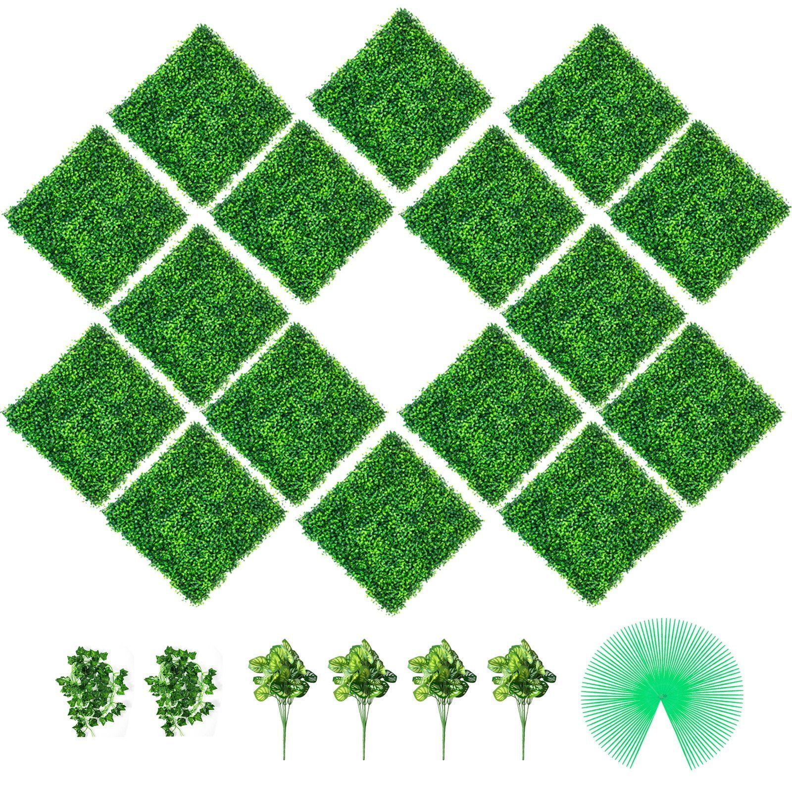 Realistic Fake Boxwood Hedge Panels (16 PCS), 20"x20" UV Resistant ...