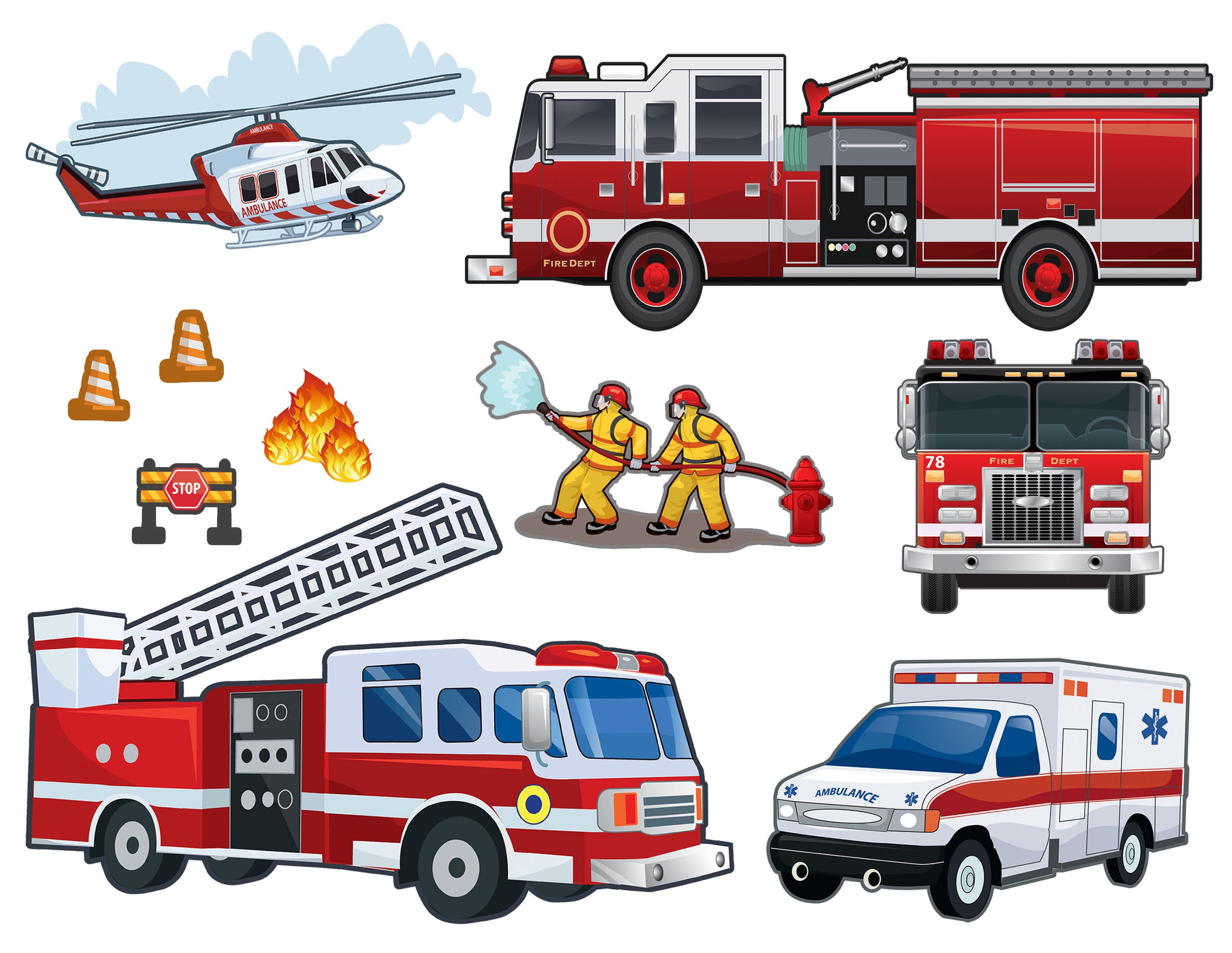 Realistic Fire Engine Truck Wall Decals -Boys Room Wall Decor Stickers ...