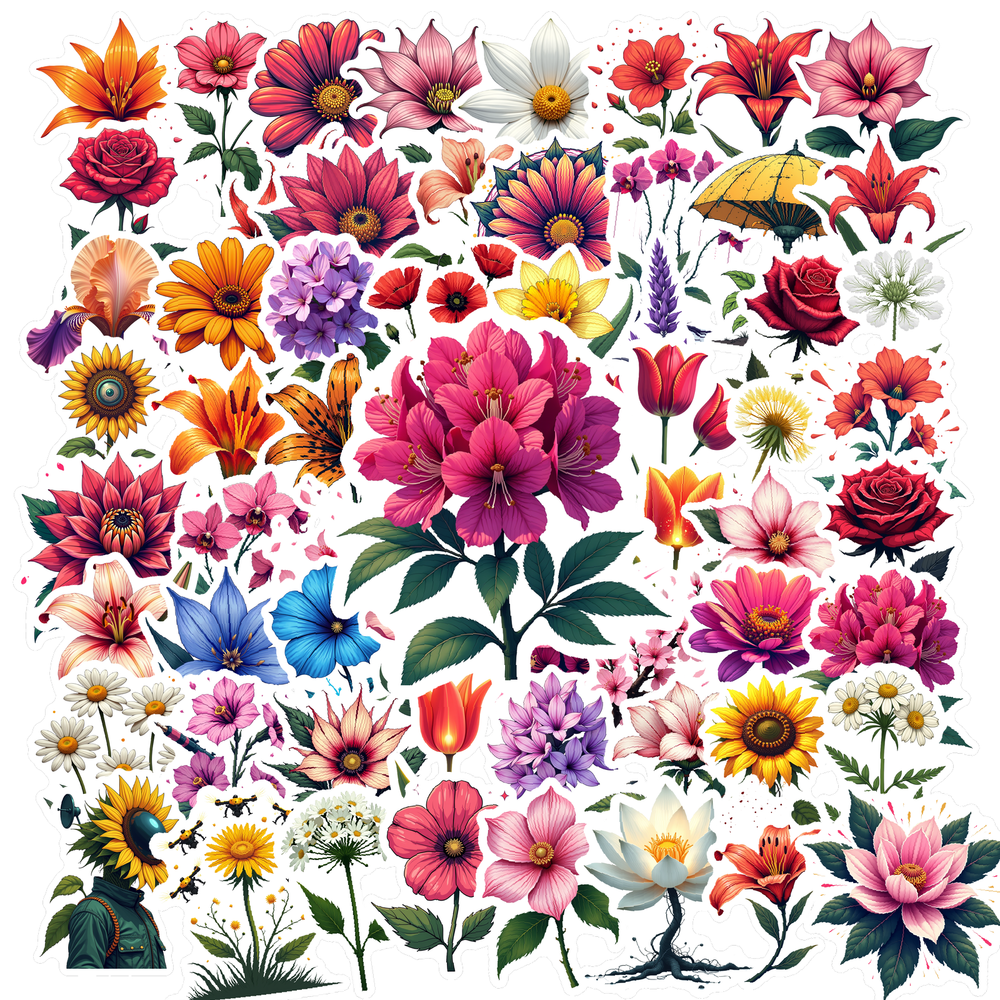 Realistic Flower Stickers Stickers, Waterproof Flower Stickers Sticker ...