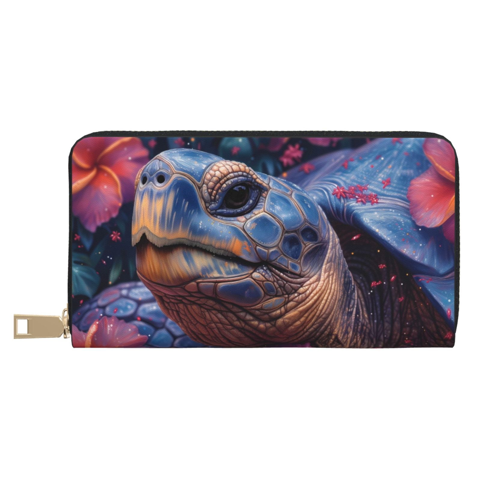 Realistic Flower Turtle Wallet Women, Leather Bifold Multi Card Wallet ...
