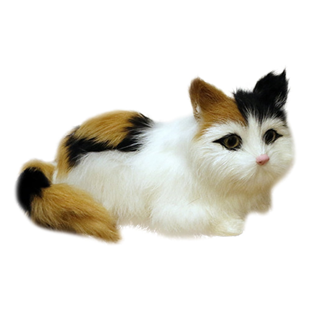 Realistic Fluffy Cat Figurine Cute Fake Cat Plush Doll Photo Props ...