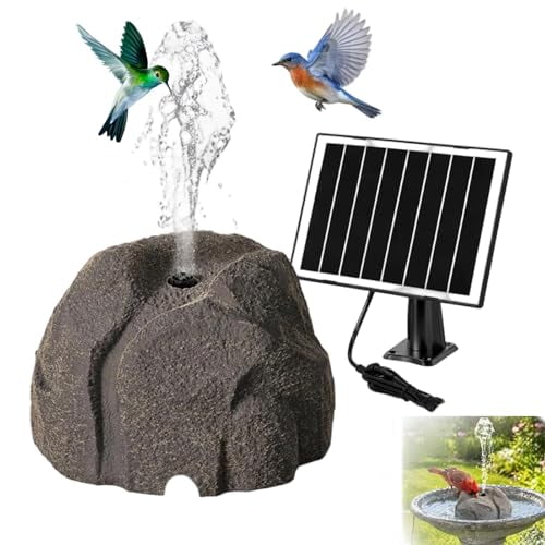 Realistic Granite Rock Solar Bird Bath Fountain, Solar-Powered Bird ...