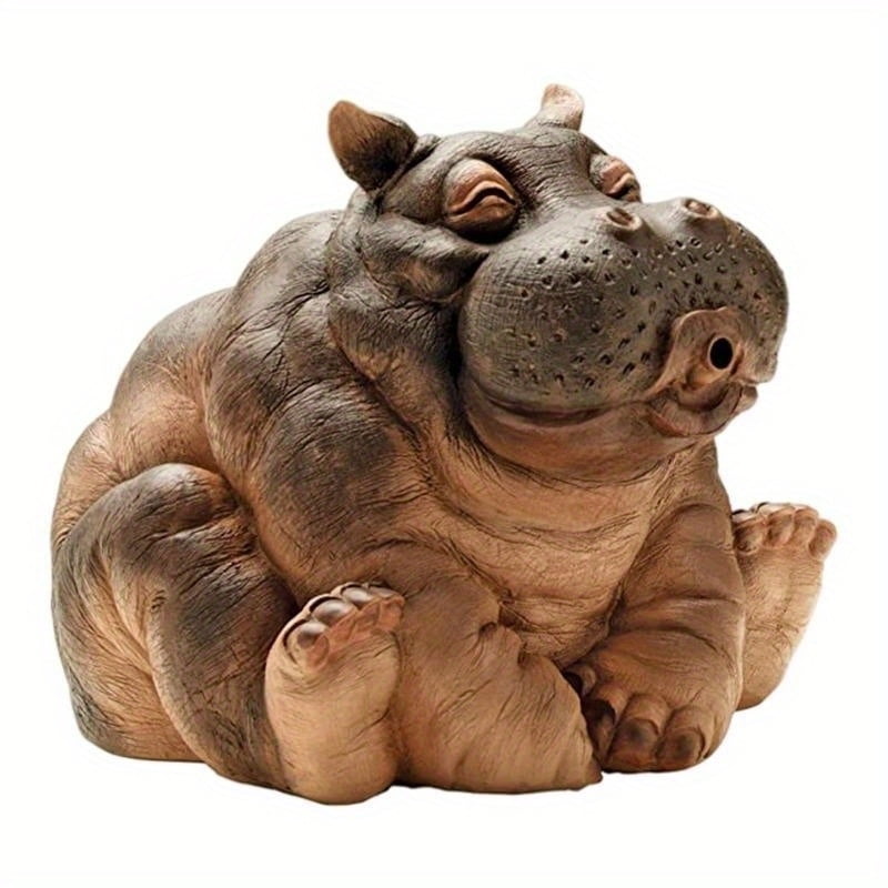 Realistic Hippo Pond Spitter Statue - Resin Garden Decor with Water ...