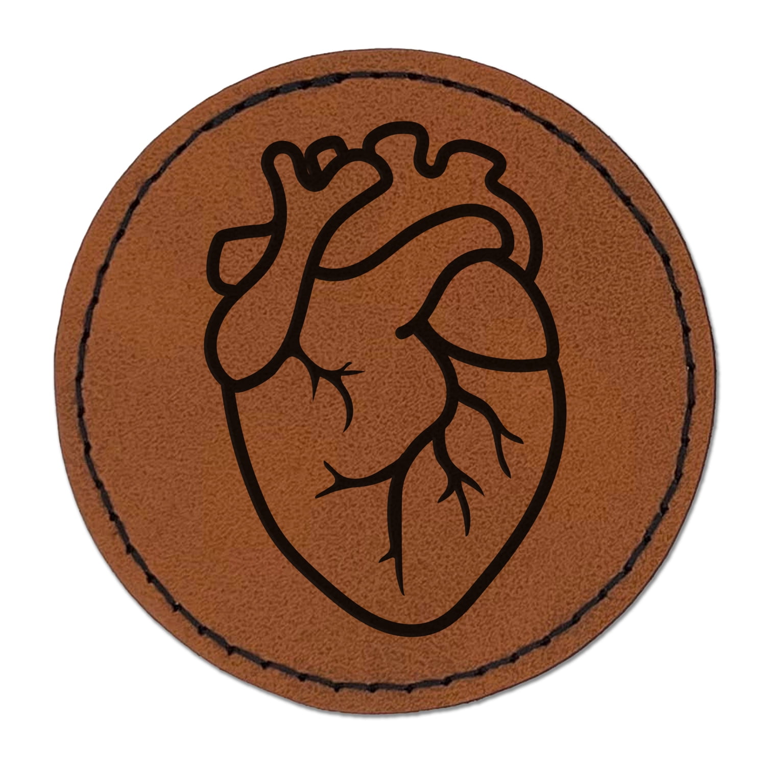 Realistic Human Heart 2.5" Faux Leather Round Engraved Iron-On Patch ...