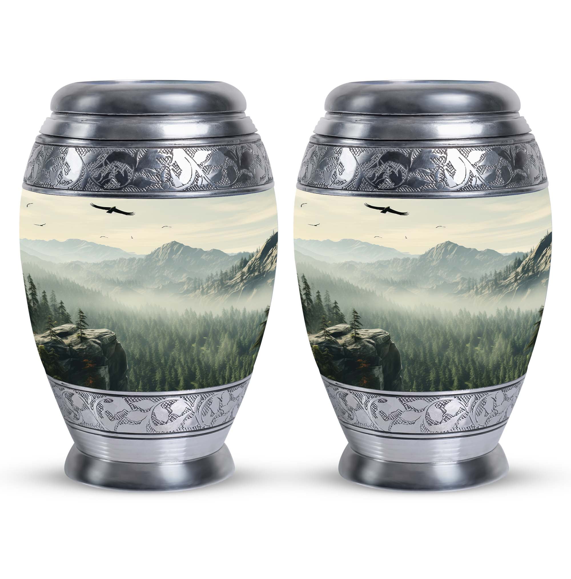 Realistic Illustration Of Mountains & Forest Keepsake Urns For Human ...