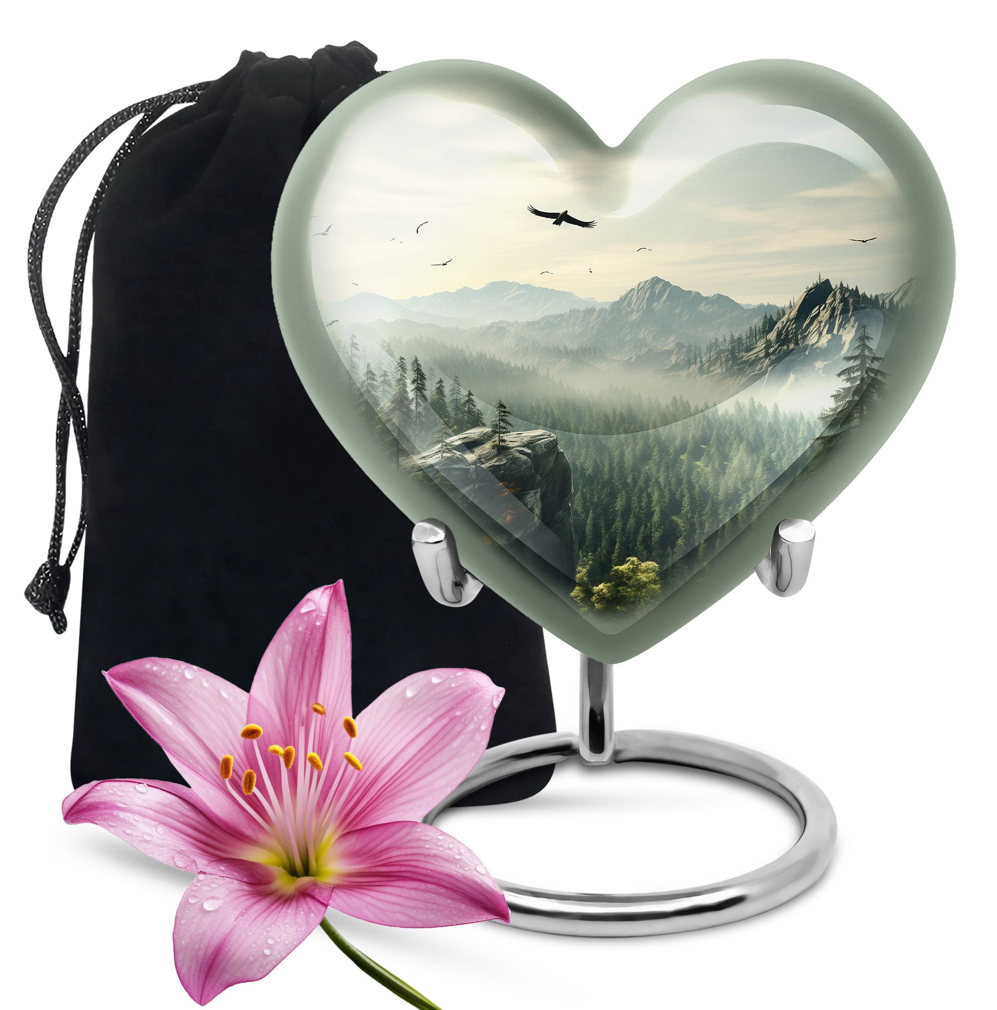 Realistic Illustration Of Mountains & Forest Urns For Human Ashes ...