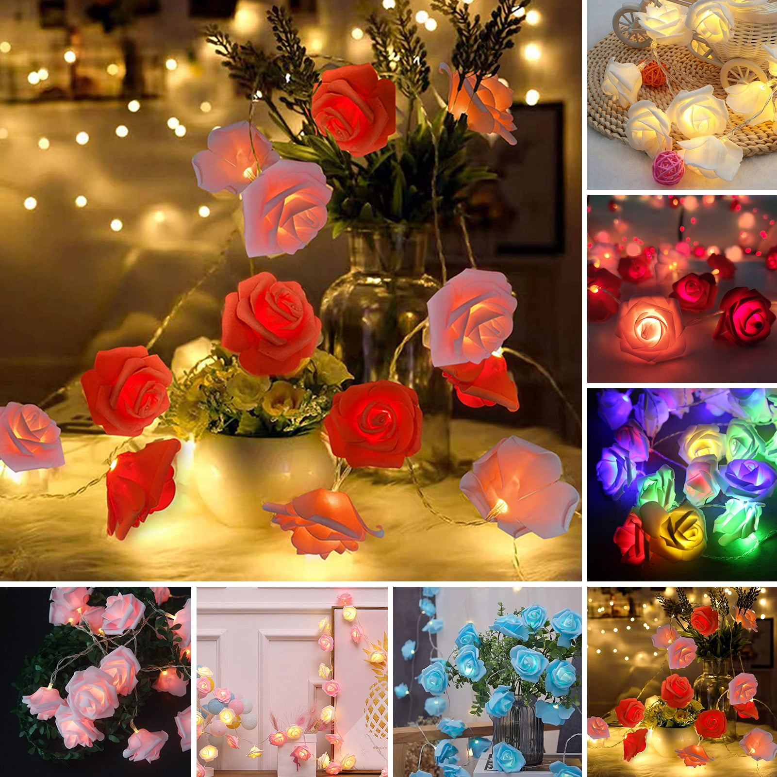 Realistic LED Rose Flower String Lights Battery-Powered Valentine's Day ...
