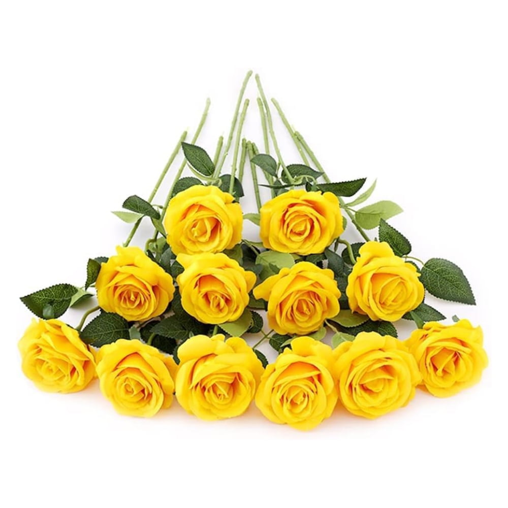 Realistic Lifelike Artificial Flowers, Vibrant Dark Yellow Silk Roses ...